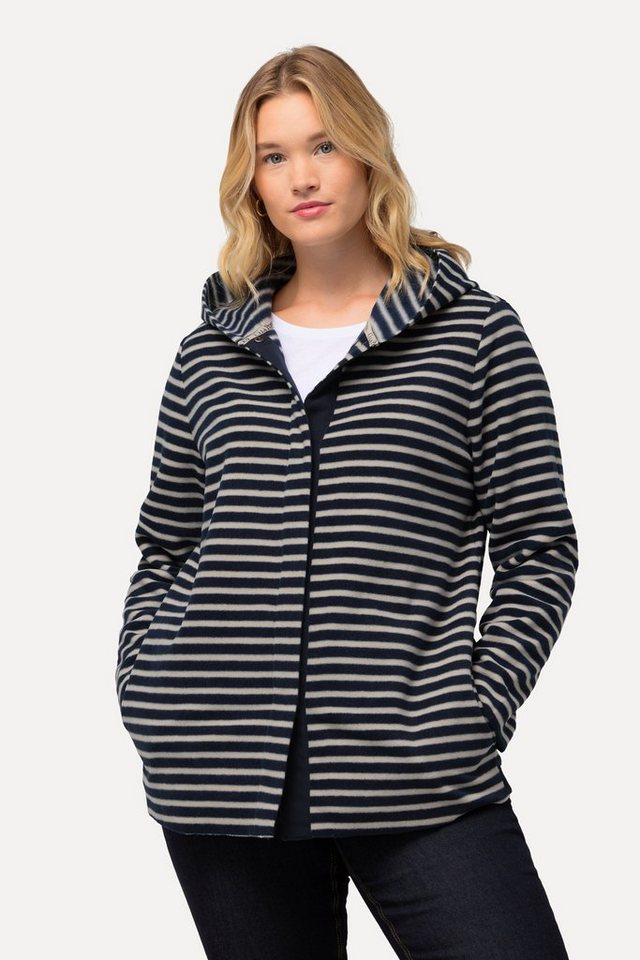 Ulla Popken Sweatjacke Fleecejacke Ringel Kapuze Recycelt