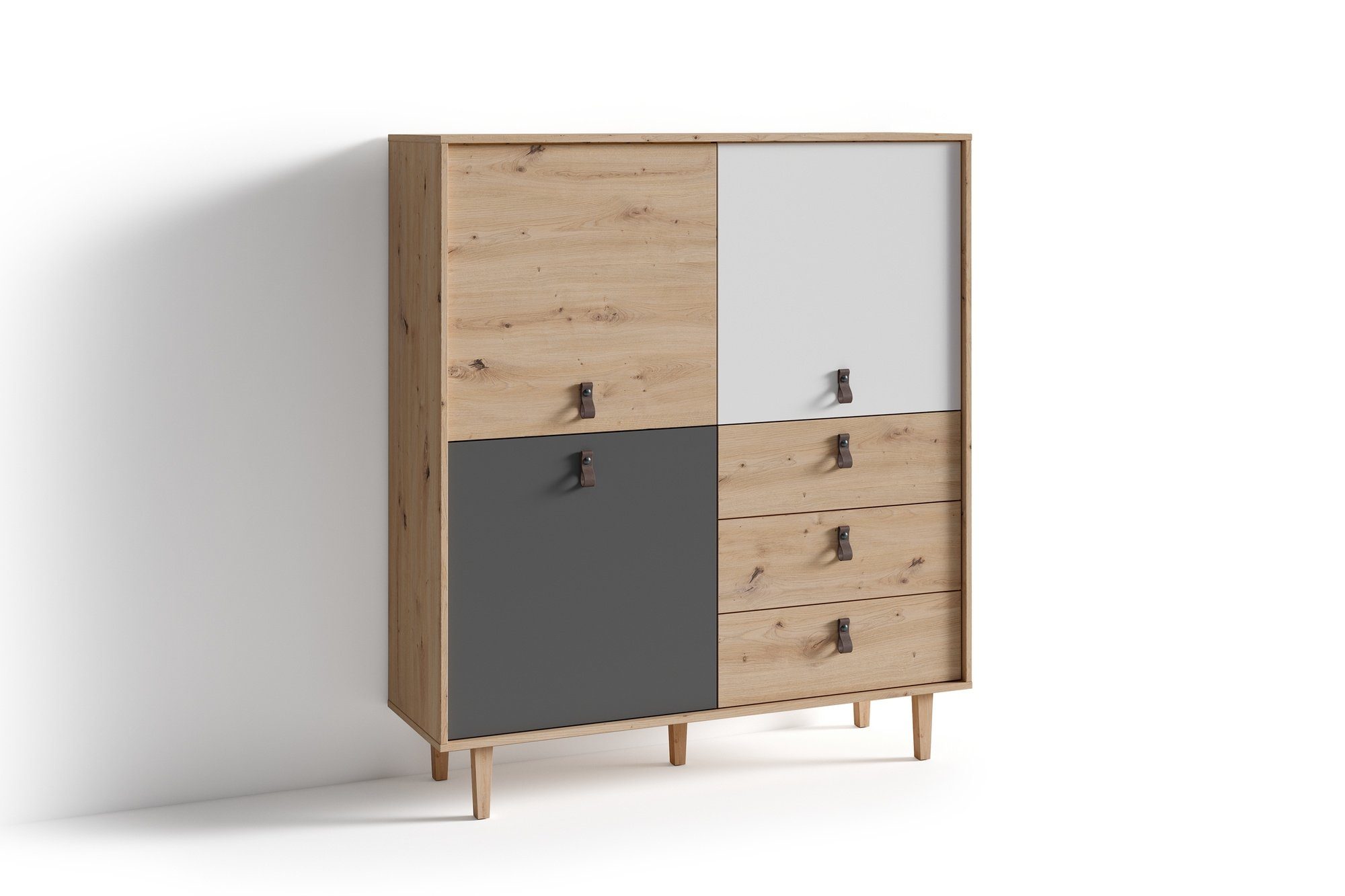 Möbelando Highboard Bill Bxhxt 120x135x37 Cm In Eicheartisan Mit 3