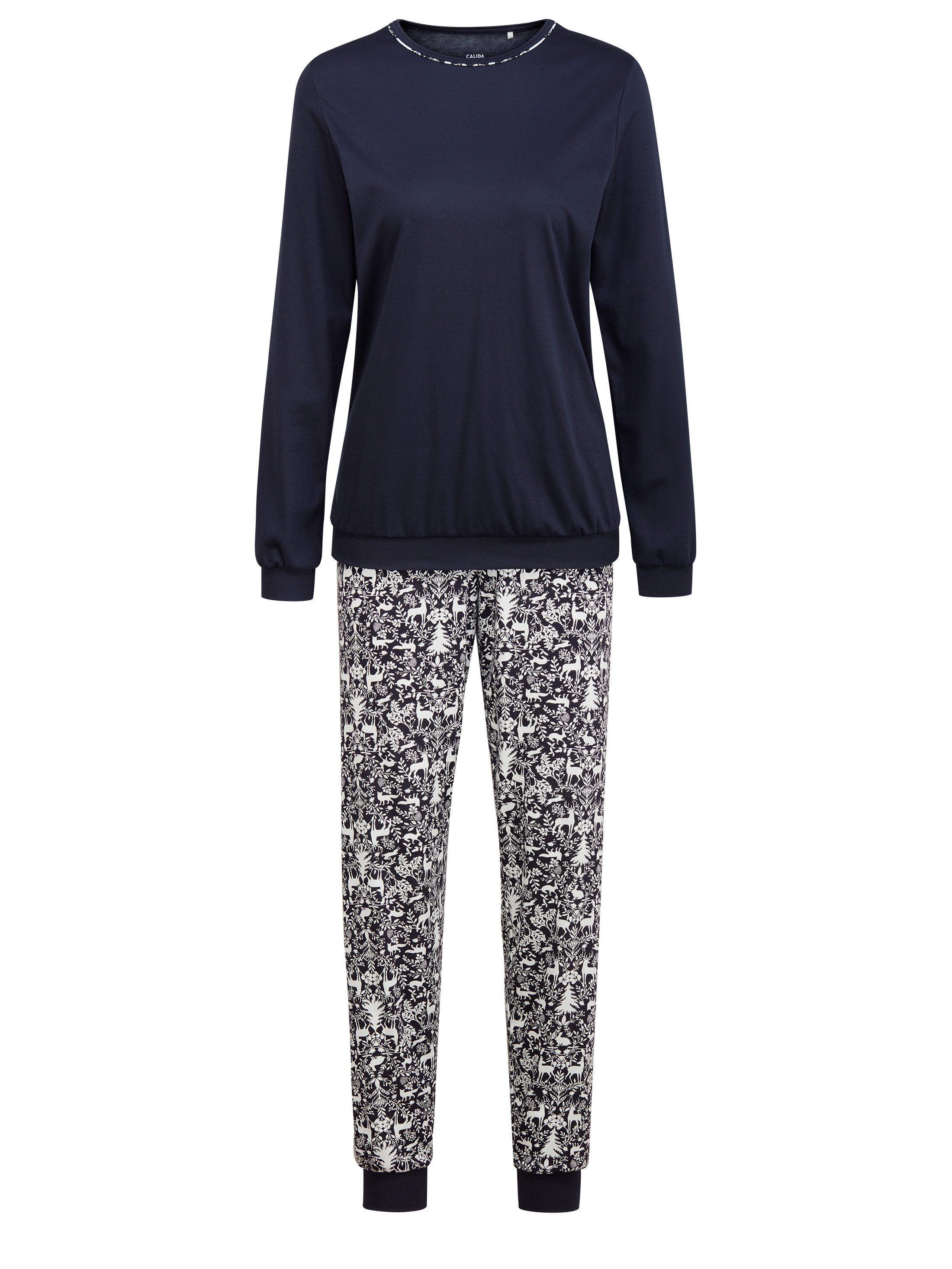 CALIDA Pyjama Winter Dreams Damen (2 tlg), Bündchen-Pyjama mit Pullover