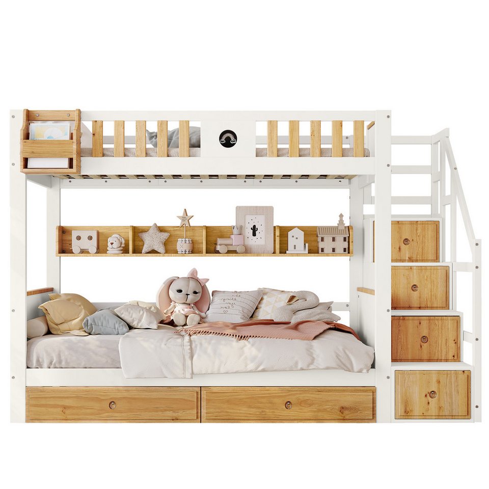 Flieks Etagenbett Massivholz Kinderbett Mit Stauraumtreppe Und 2
