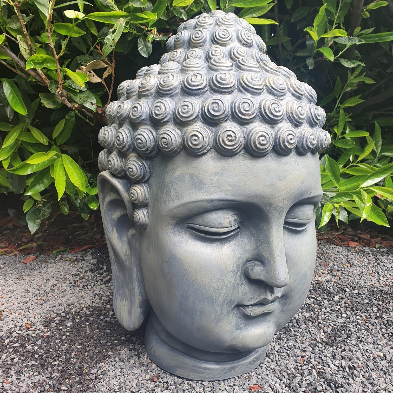 Aspinaworld Gartenfigur Buddha Kopf Figur In Grau 53 Cm Wetterfeste