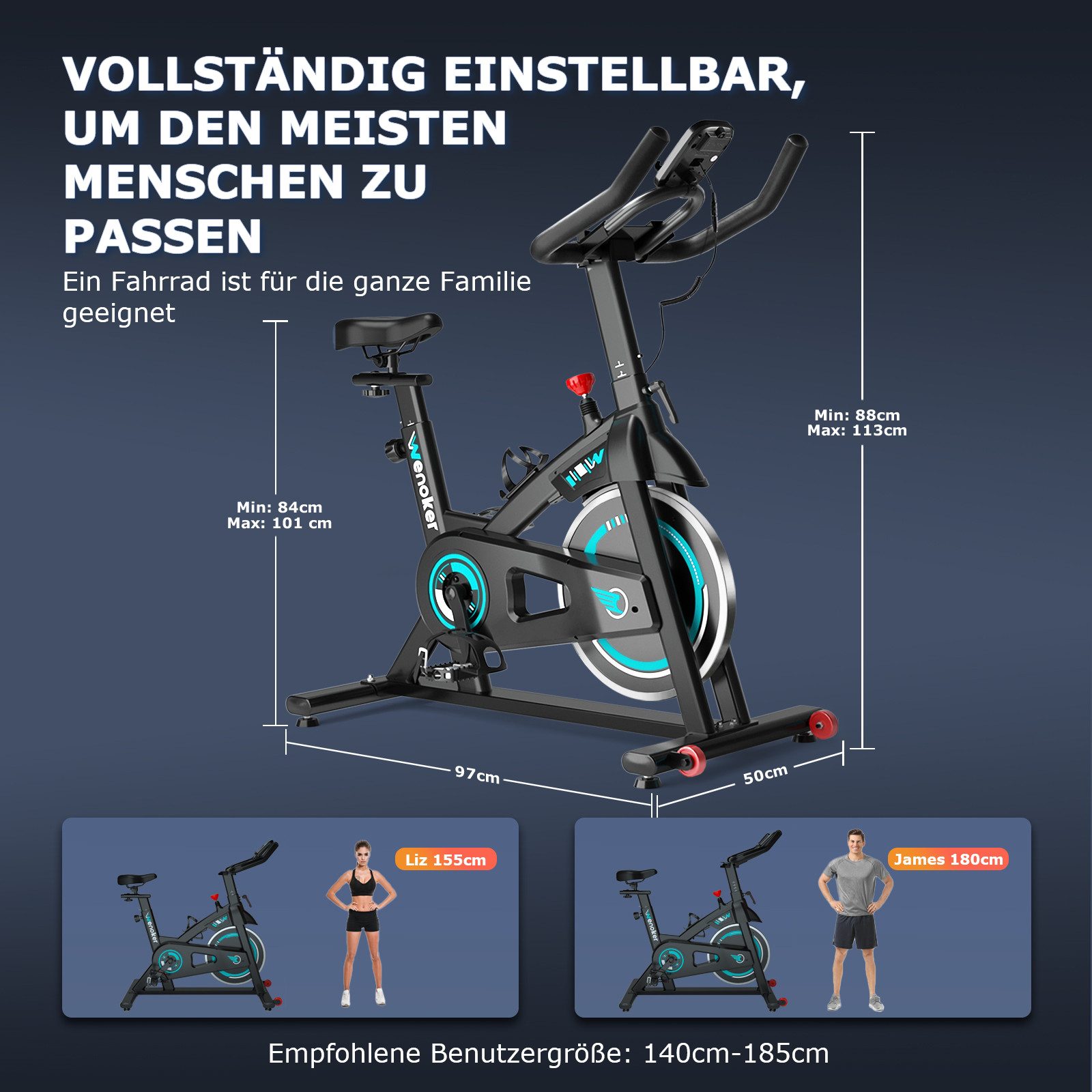 Wenoker Heimtrainer Indoor-Fahrrad mit LCD-Display, gepolsterter ...