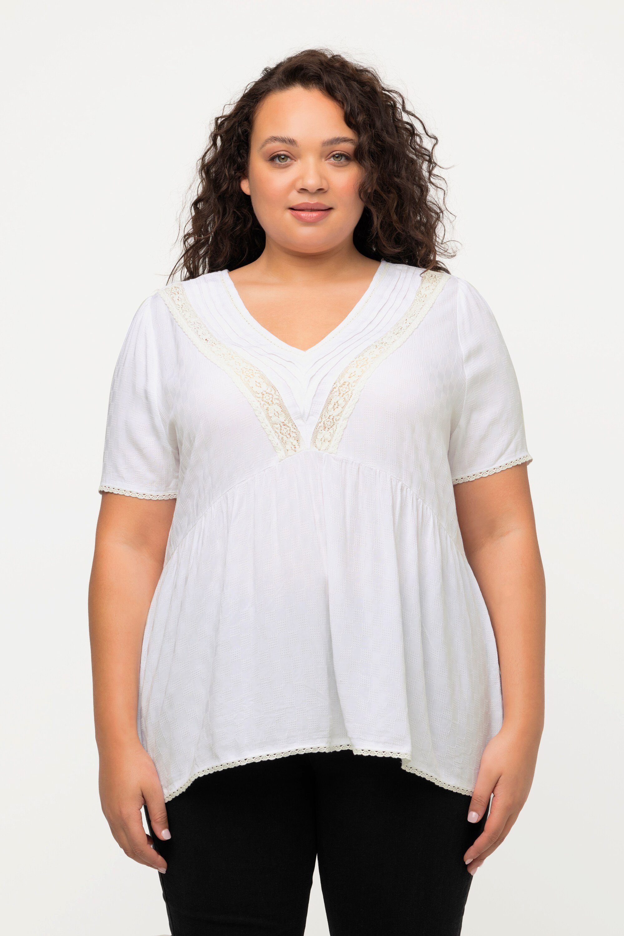 Ulla Popken Druckbluse Bluse Boxy Fit V Ausschnitt Mit Spitzenband