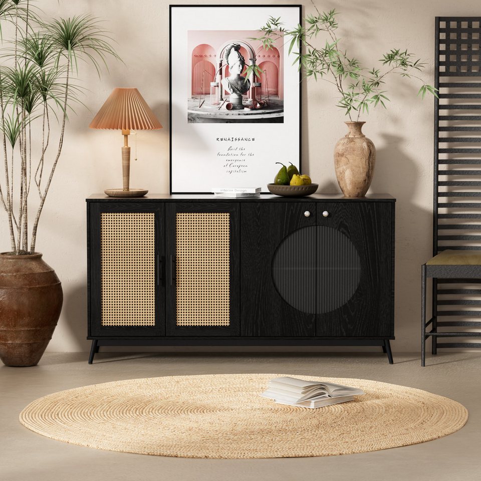 Flieks Sideboard 160x40x80 Cm 1 St Kommode Mit 2 Glastüren Und 2