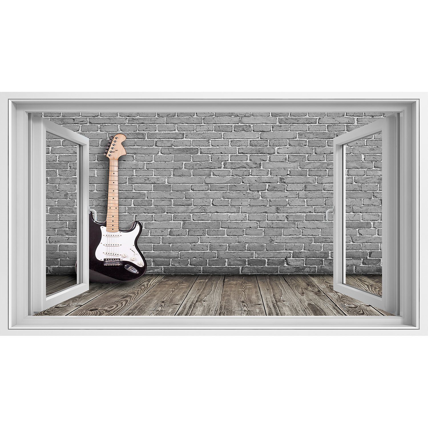 islandburner Leinwandbild Fensterblick Elektrische Gitarre im Saal Sagenhafter Effekt Wandbild L