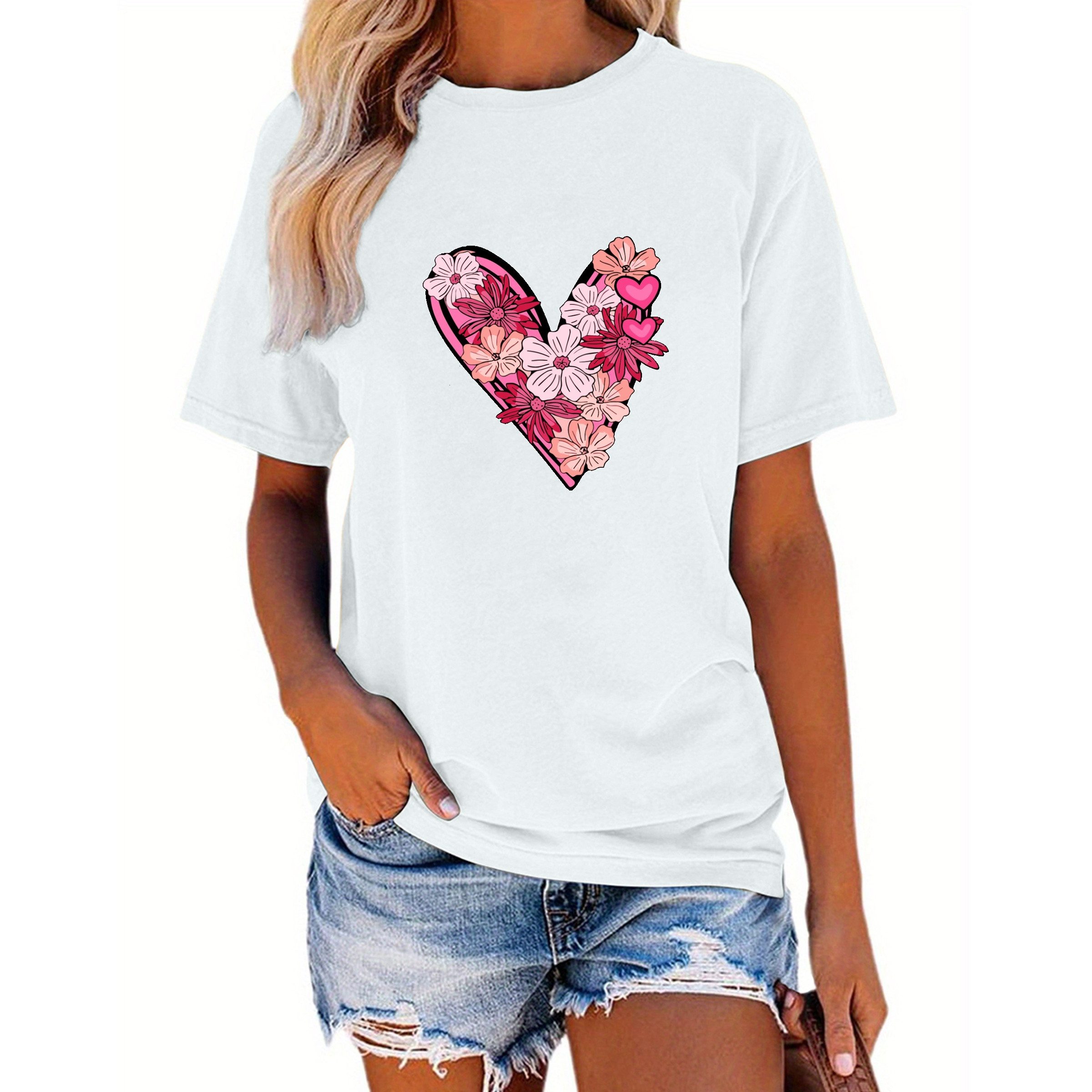 Pyl Print Shirt Damen Sommer Kurzarmbluse Locker Liebe Print Shirt