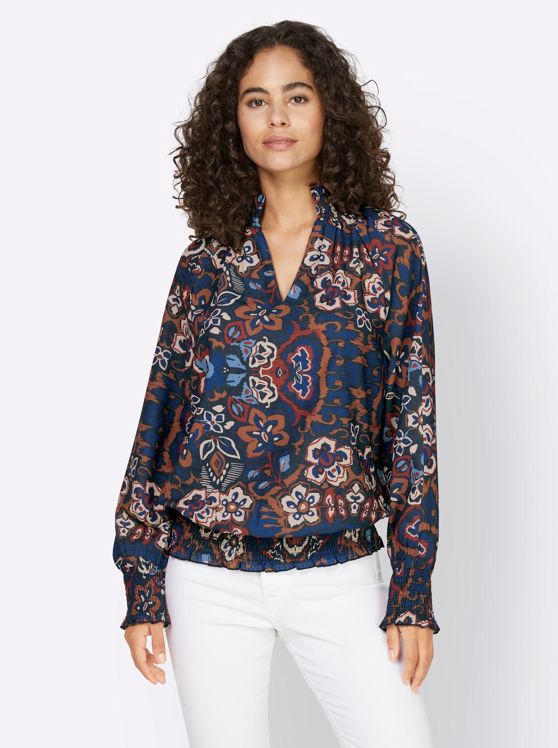 Heine Klassische Bluse Druckbluse Gesmokte Ärmelabschlüsse