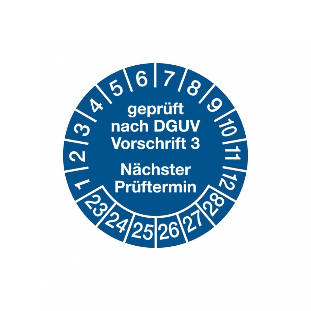 König Werbeanlagen Hinweisschild Prüfplak., DGUV Vorschr. 3 Nächster Prüftermin, Ø30mm, Folie ...