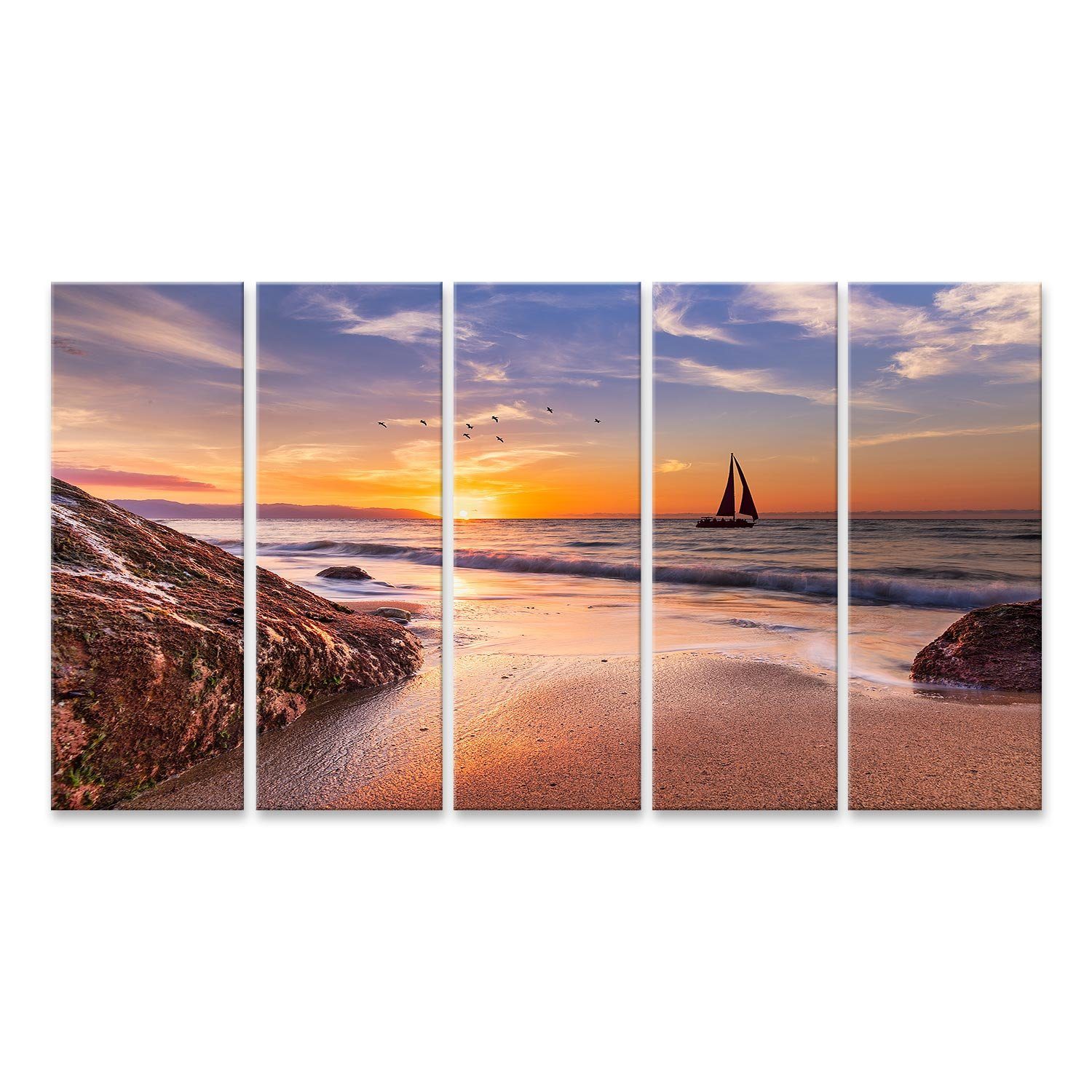 Islandburner Leinwandbild Bild Auf Leinwand Sonnenuntergang Möwen Meer