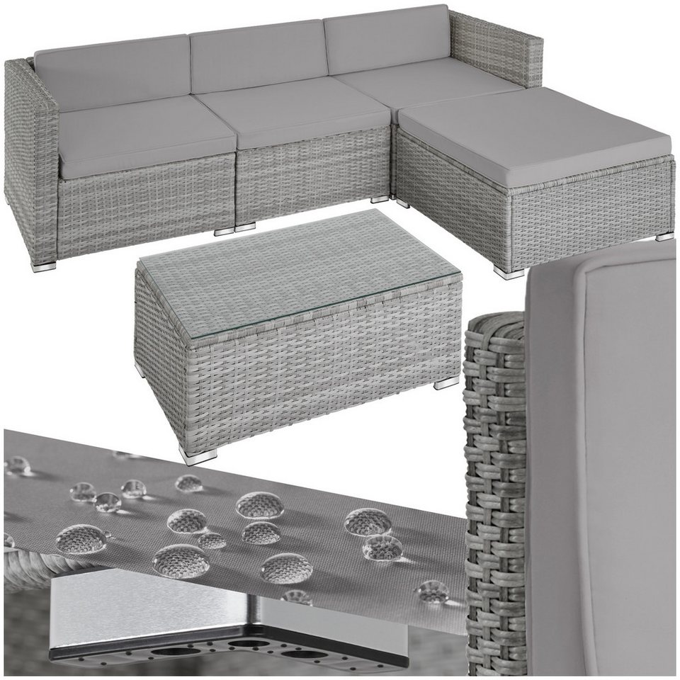 Tectake Loungeset Rattan Lounge Set 5 Tlg Für 3 Bis 4 Personen