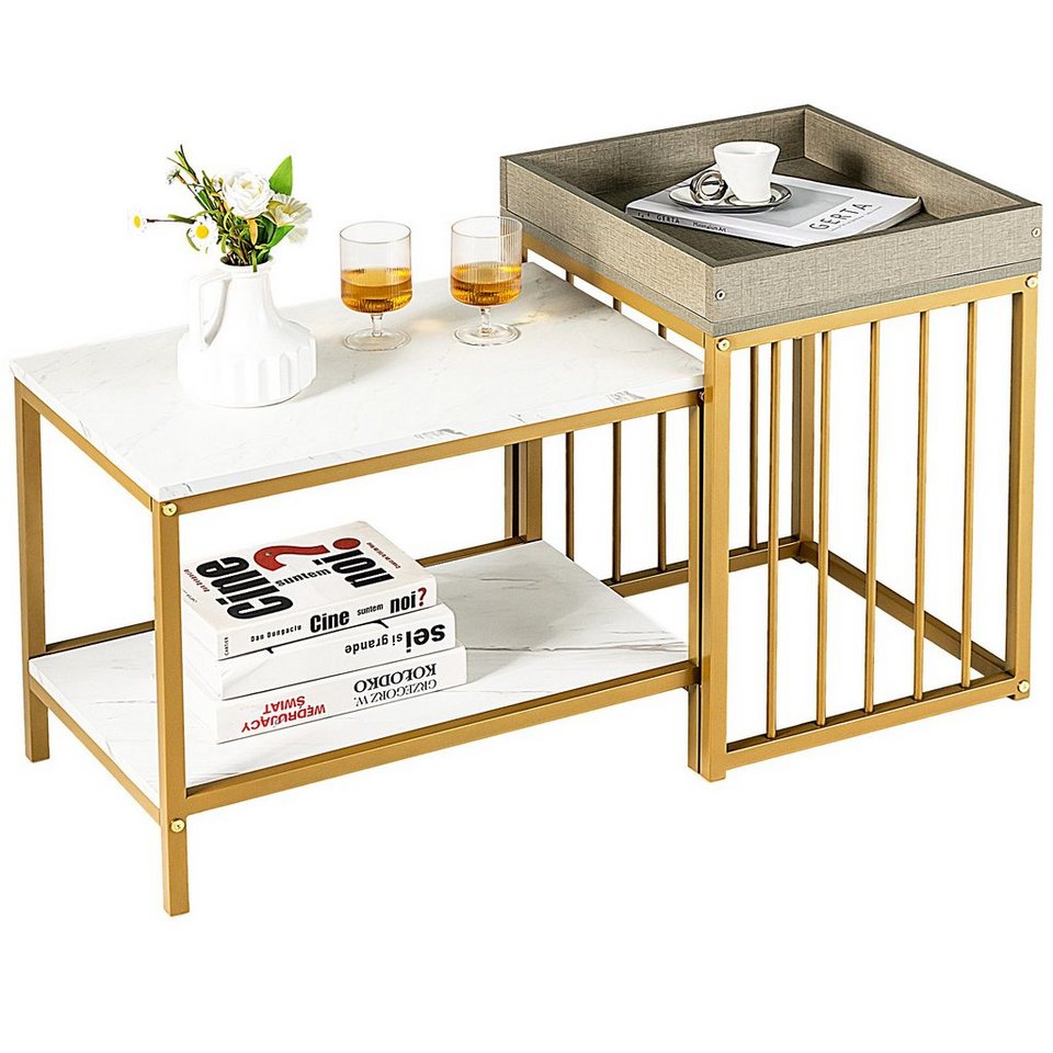 Costway Satztisch Couchtisch Beistelltisch 2er Set 2 In 1 Mit