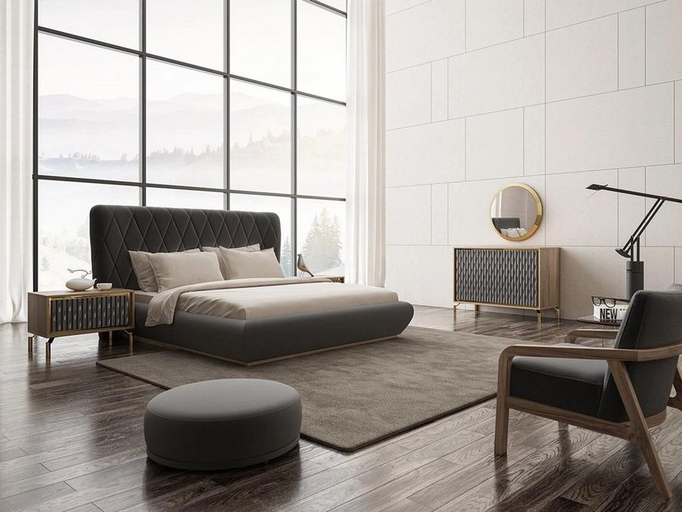 Jvmoebel Schlafzimmer Set Design Schlafzimmer Bett Holz 2x Nachttische
