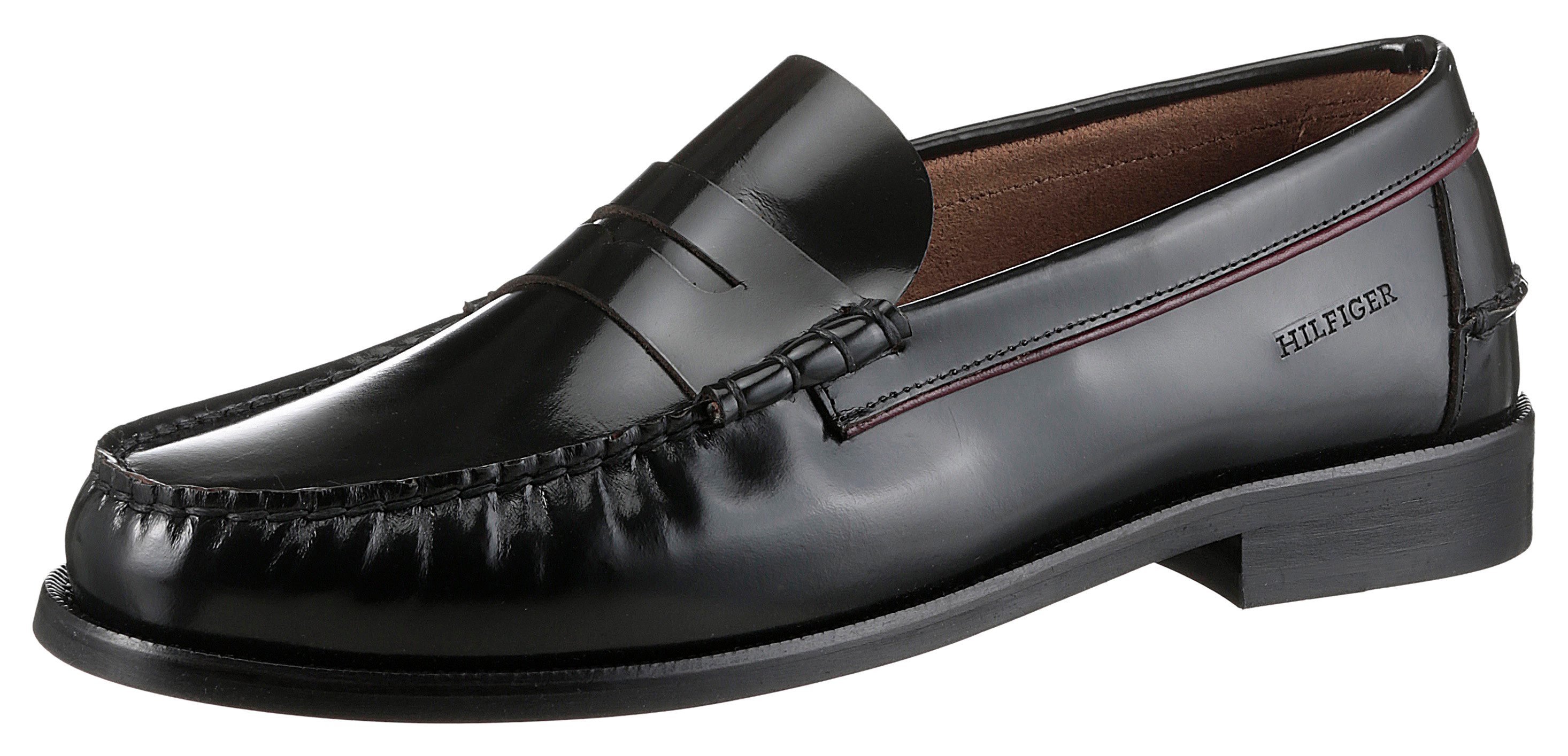 Tommy Hilfiger CLASSIC HILFIGER LEATHER LOAFER Slipper Blockabsatz Businesssmode Festtagsmode mit Mokassinnaht