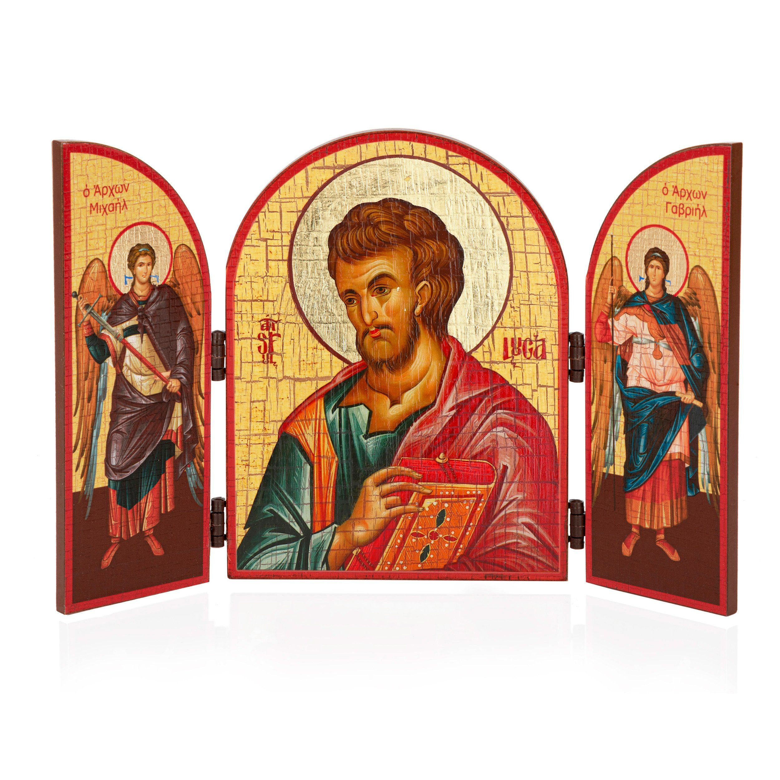 NKlaus Bild Evangelist Lukas Ikone Triptychon MDF-Holz 25x16cm Christlich 13871, Religion