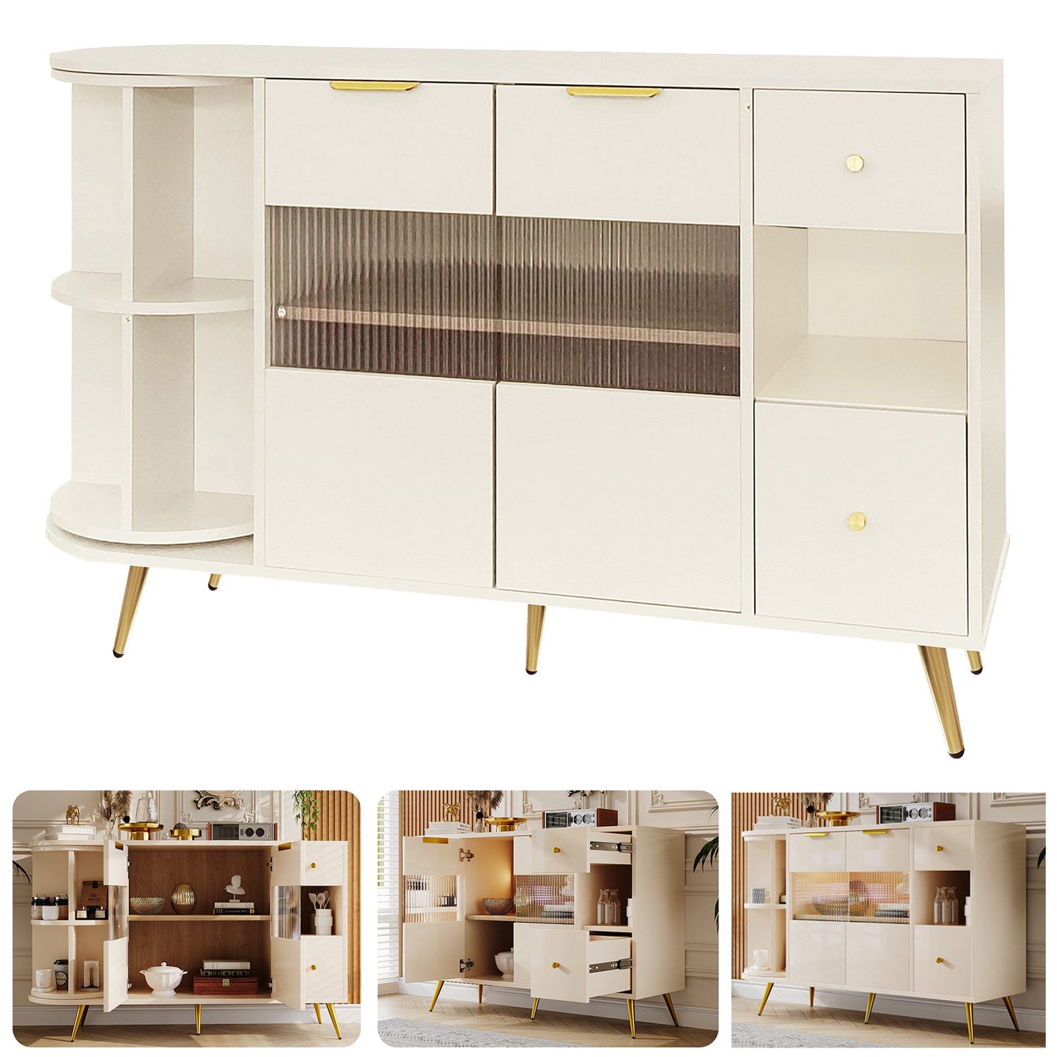 Rutaqian Sideboard Sideboardkommode Mit Glasschiebetüren Und Led