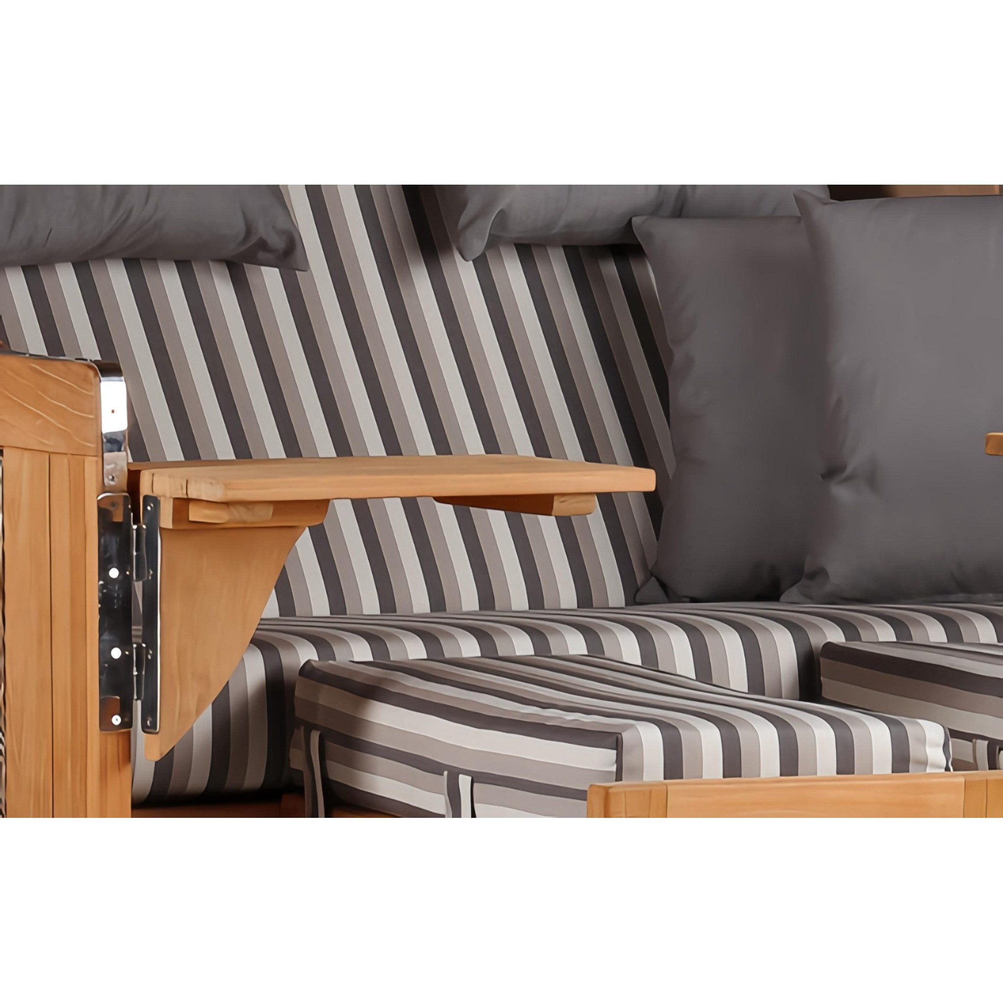 MR.DEKO Strandkorb Komplettset Düne Grande, mit Bullauge Teak PE Grey ...
