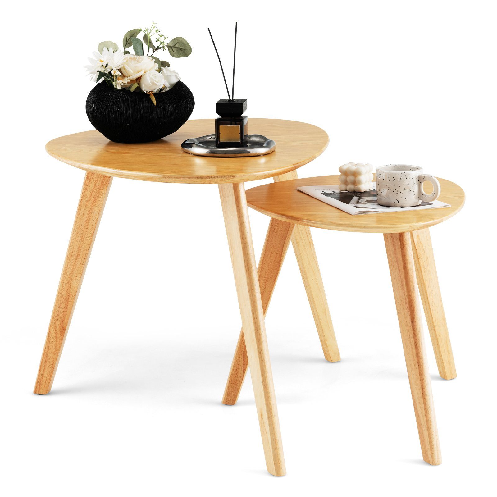 Costway Satztisch Couchtisch Dreieckig 2er Set Holz