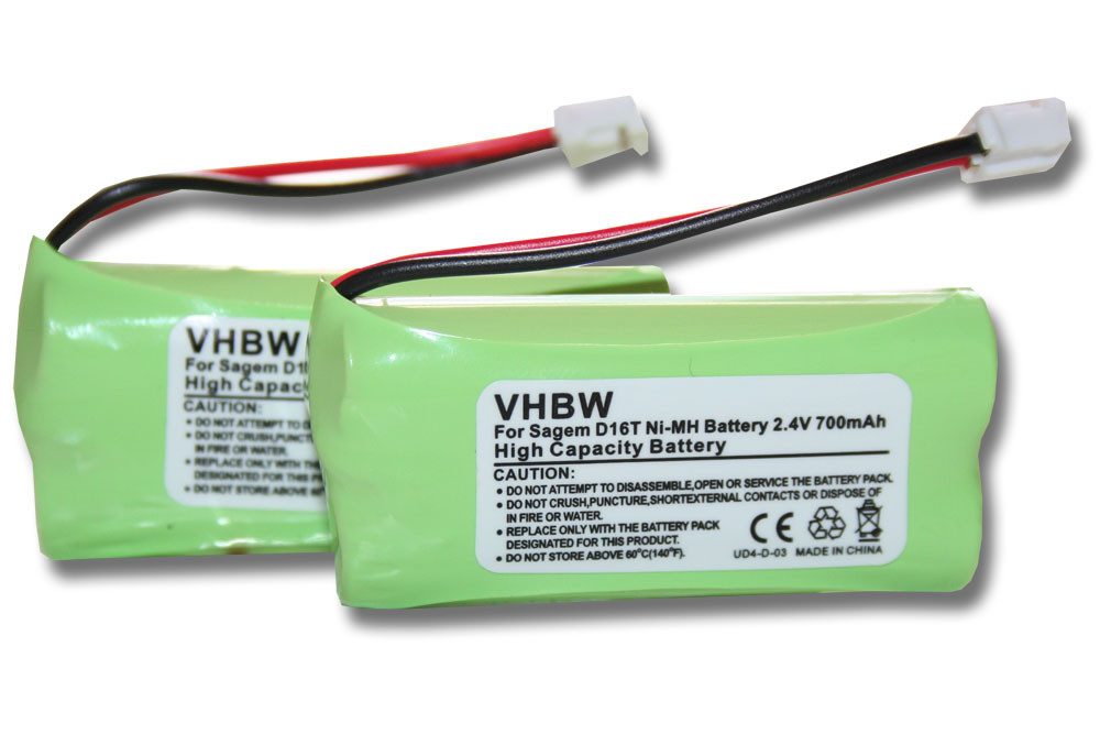 vhbw Ersatz für Sagem 2SN-AAA55H-S-JP1 für Mobilfunk (700 mAh, 2,4 V, NiMH) Akku Akku NiMH 700 ...