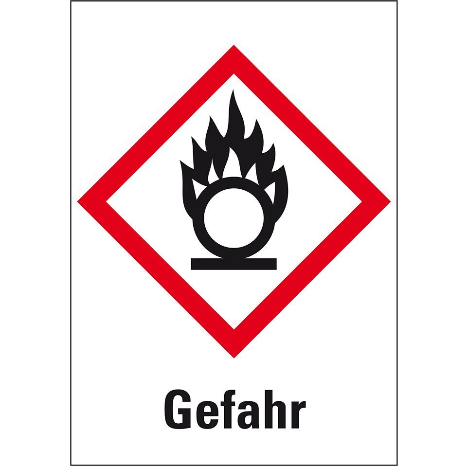 König Werbeanlagen Hinweisschild Symbol Flamme über Kreis GHS03, Gefahr, Haftpapier, 37x52mm ...