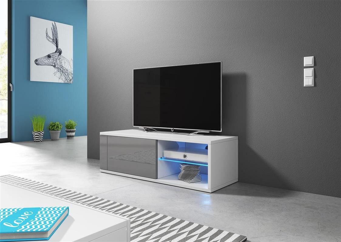 Vivente Möbel Lowboard Best Mit Hochglanzfront Glasboden M Led Bel