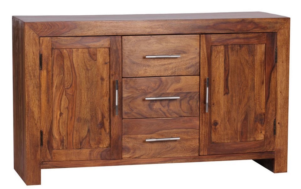 Wohnling Sideboard Wl1201 Massivholz 118 Cm 3 Schubladen 2 Türen