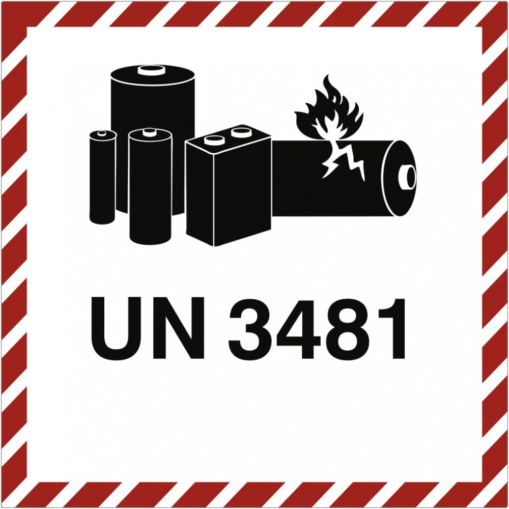 Dreifke Hinweisschild Gefahrzettel LITHIUM ION BATTERY UN 3481, Folie, 100x100 mm
