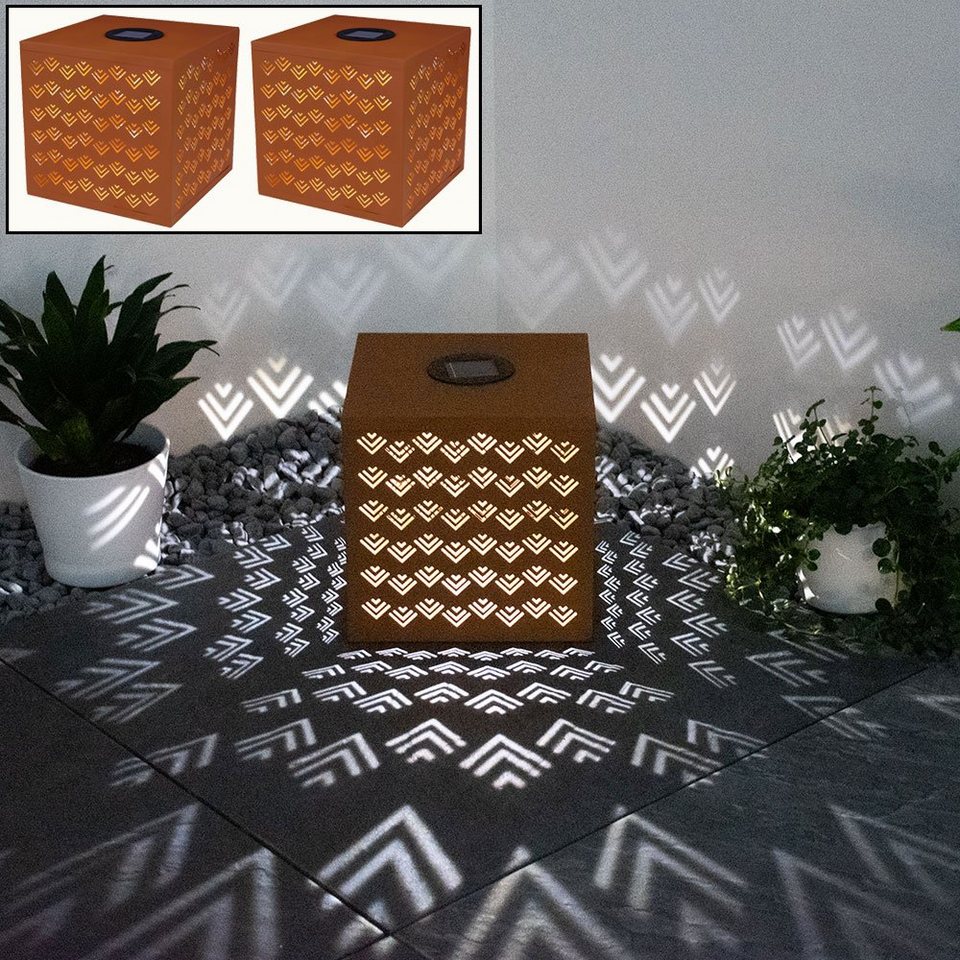 Etc Shop Led Dekolicht 2er Set Led Solar Außen Leuchten Metall Würfel