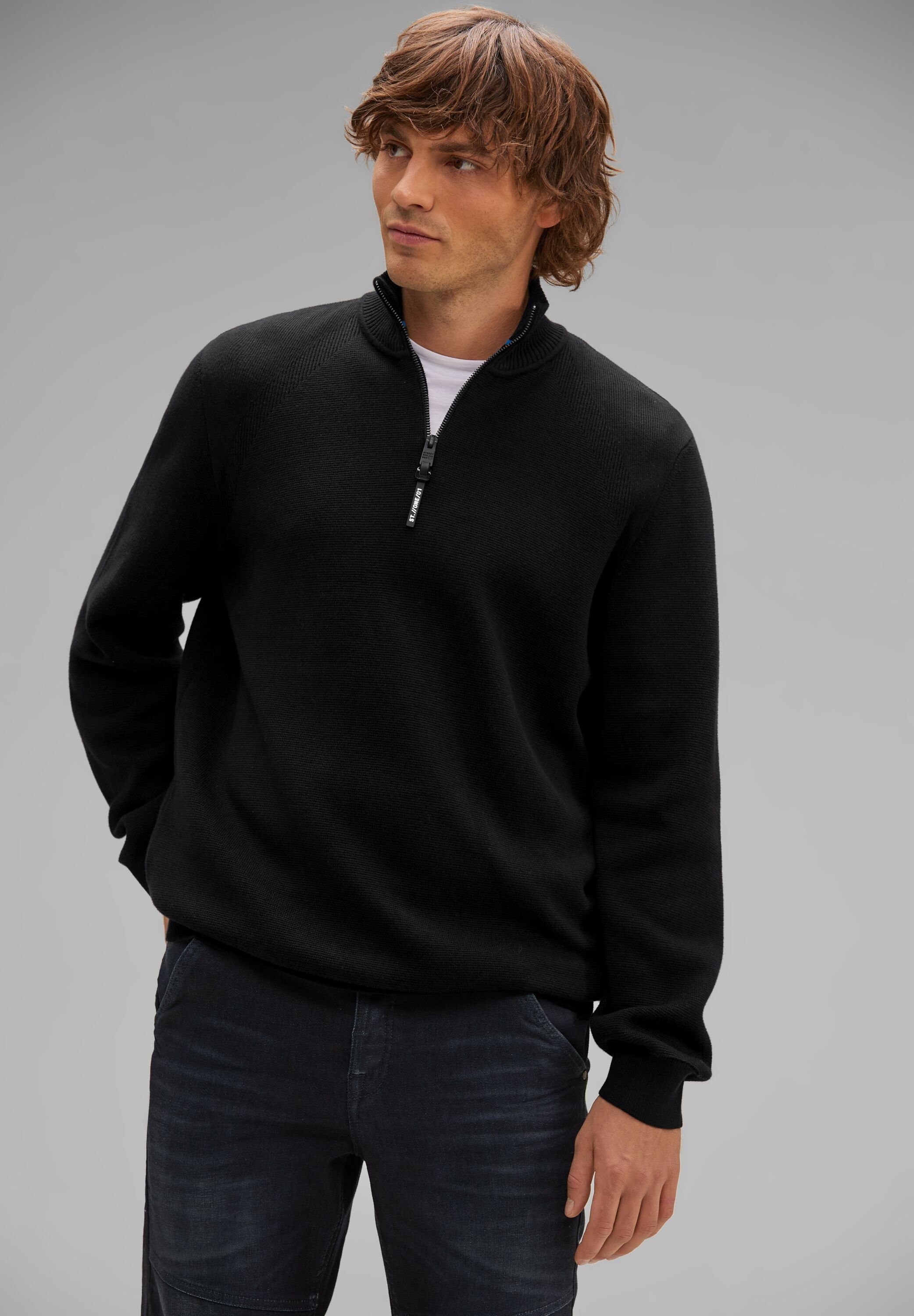Street One Men Stehkragenpullover Aus Reiner Baumwolle