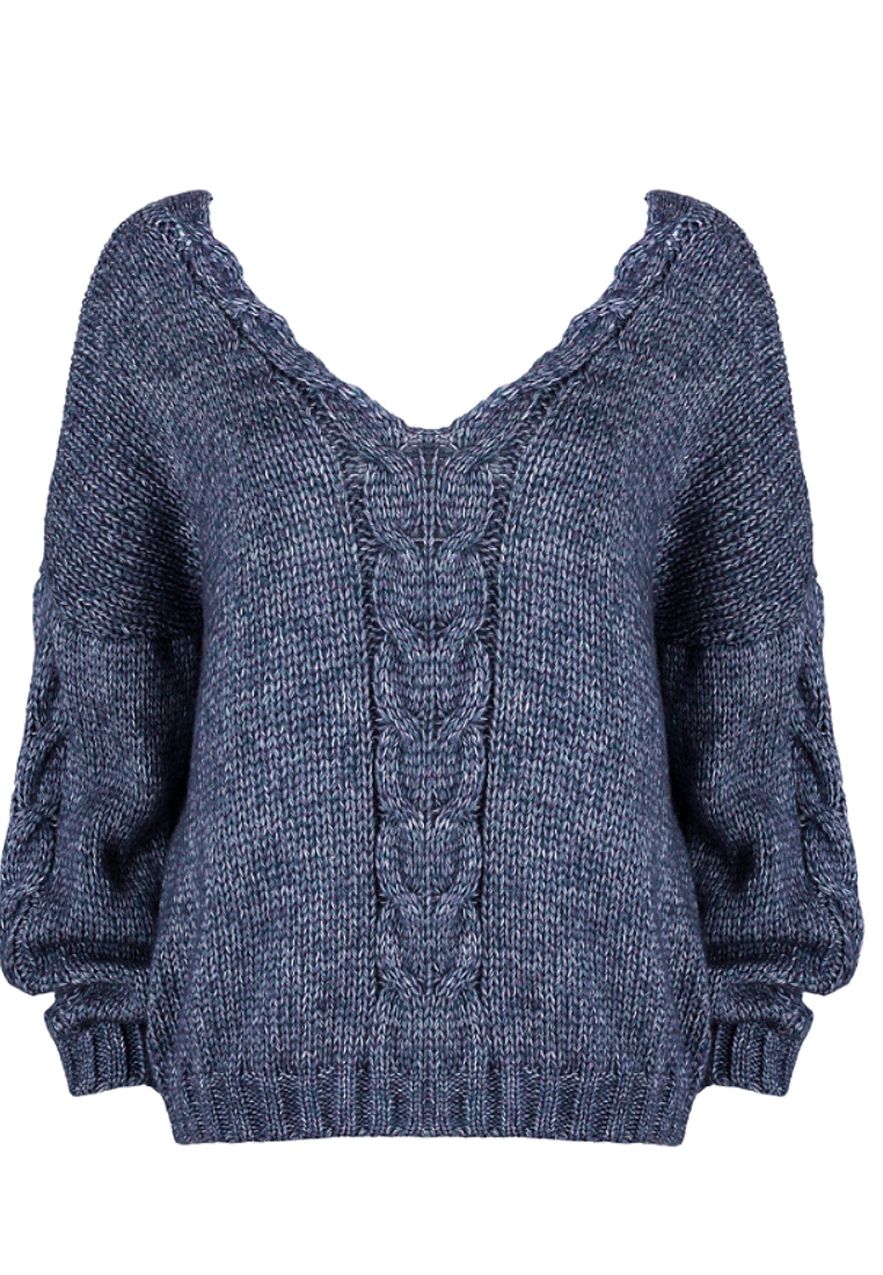 Kamea Longpullover Strickpullover mit Zopfmuster, mit V-Neck, Der ...