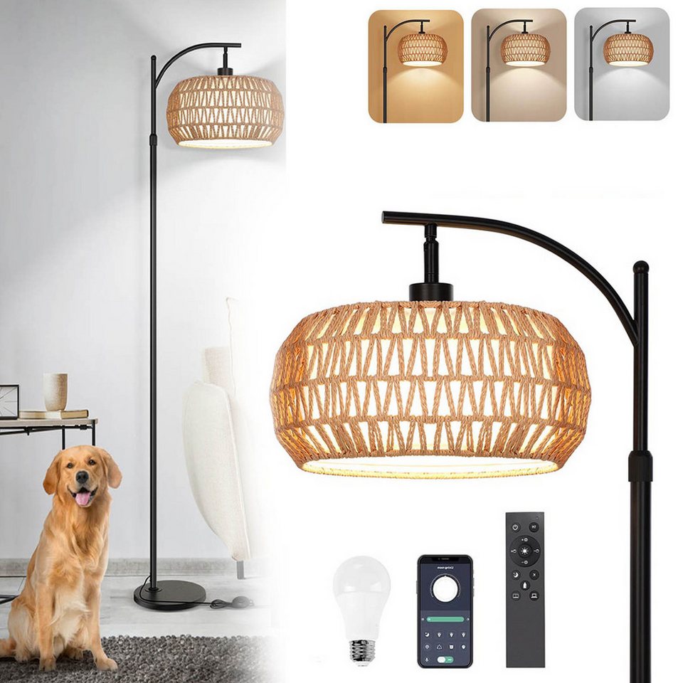 Mupoo Led Stehlampe Rattan Stehlampe Dimmbar 12w Glühbirne Sofalamp 3