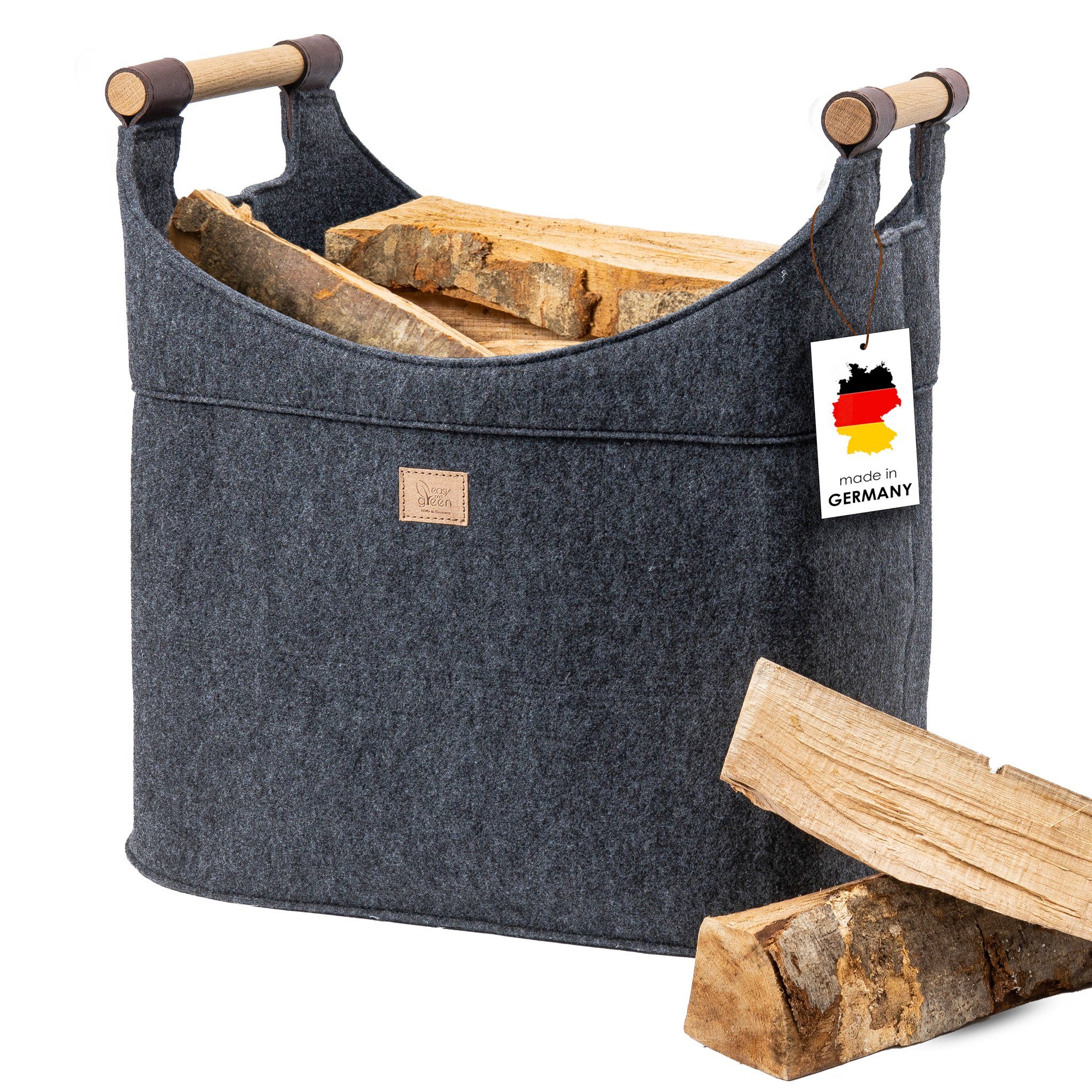 Easy and Green Kaminholzkorb Filz mit Echtholzhenkeln (Eiche) und ...