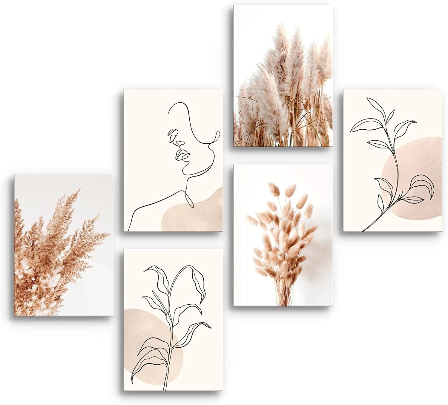 Novart Poster Poster Set Boho Beige - 6 x A4 - Pampasgras, Boho, Print