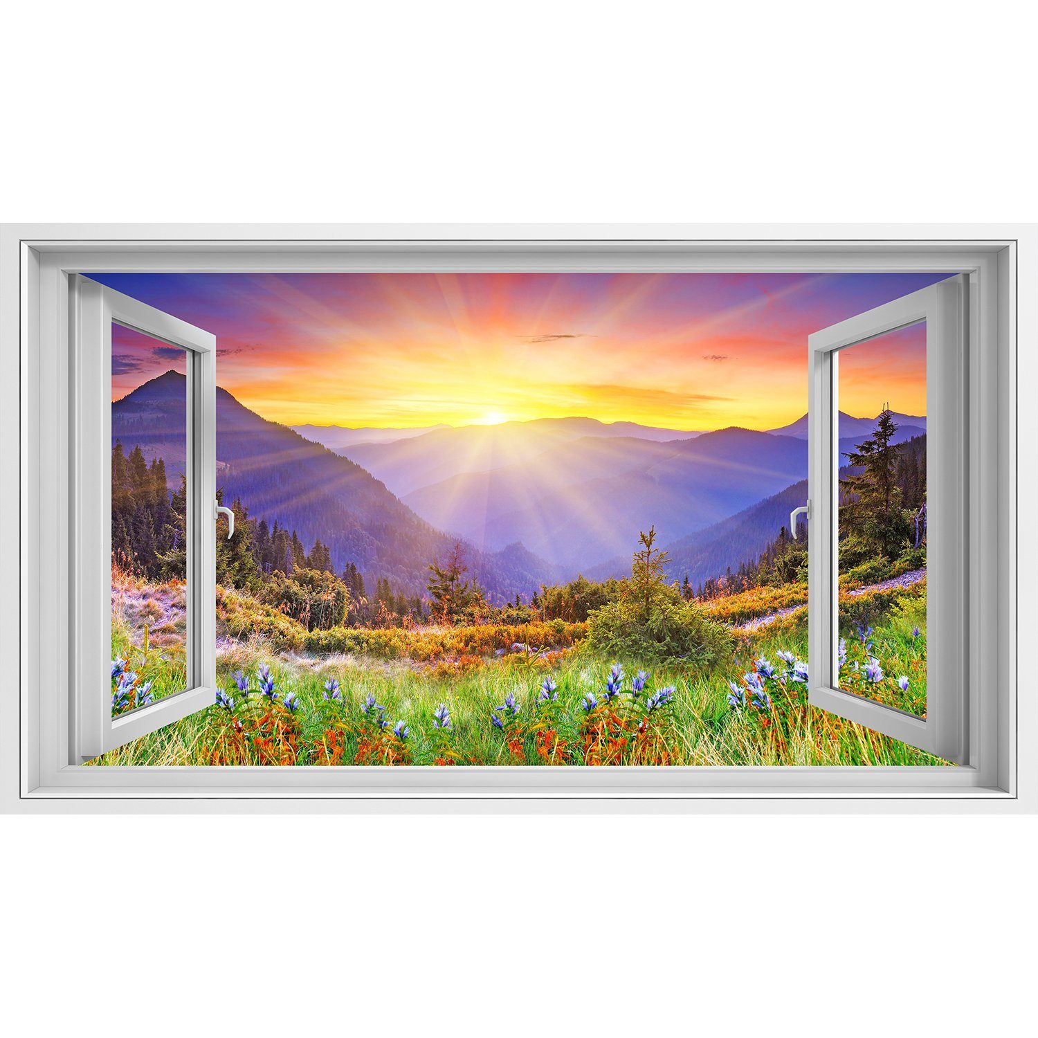 islandburner Leinwandbild »Fensterblick Majestätischer Sonnenuntergang in der Berglandschaft HDR«