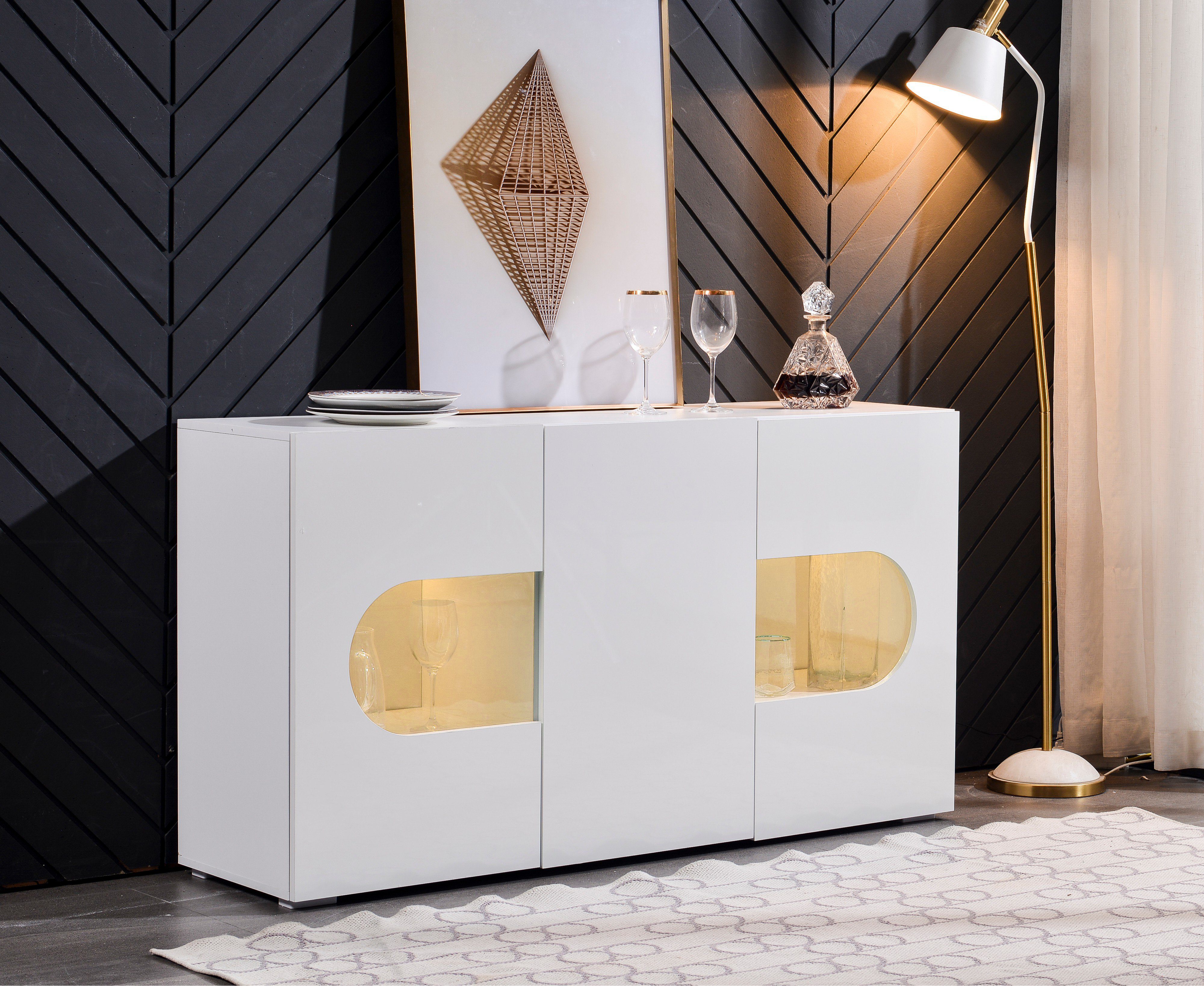Merax Kommode Nowa Sideboard Hochglanz Mit Led Beleuchtung Inkl