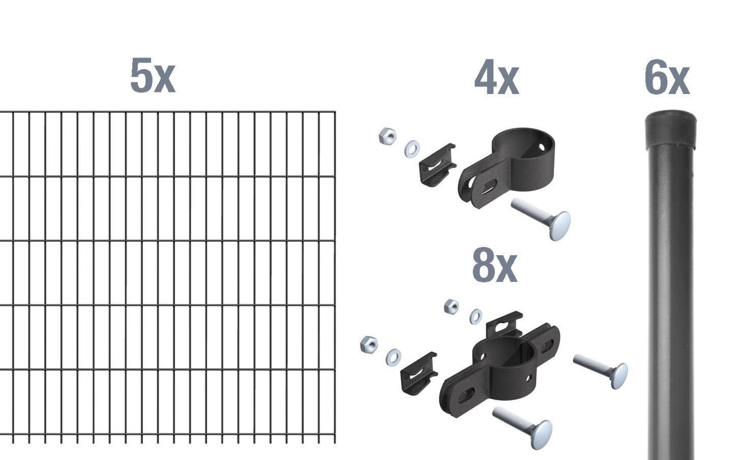 Alberts Einstabmattenzaun ESM-SetGarden8/6/4anth2000x1000/10/Ø34, ESM-SetGarden8/6 ...