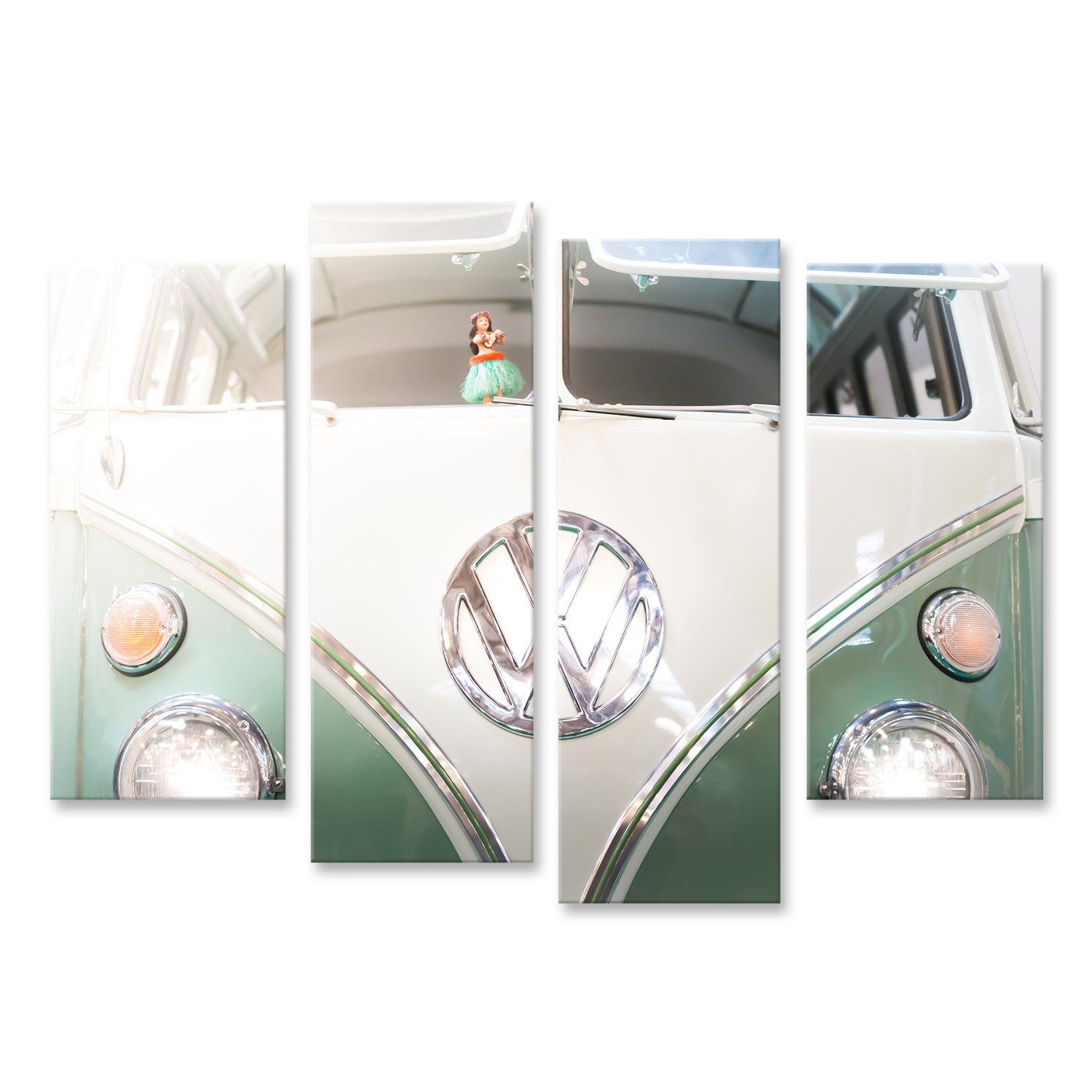 islandburner Leinwandbild »Bild auf Leinwand Frontansicht Bus Mint Weiß passend für VW Bulli T1 ...