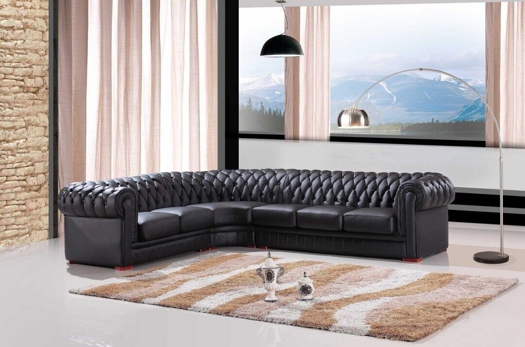 JVmoebel Ecksofa Chesterfield Ecksofa Designer Sofa Schwarz 100% Leder ...