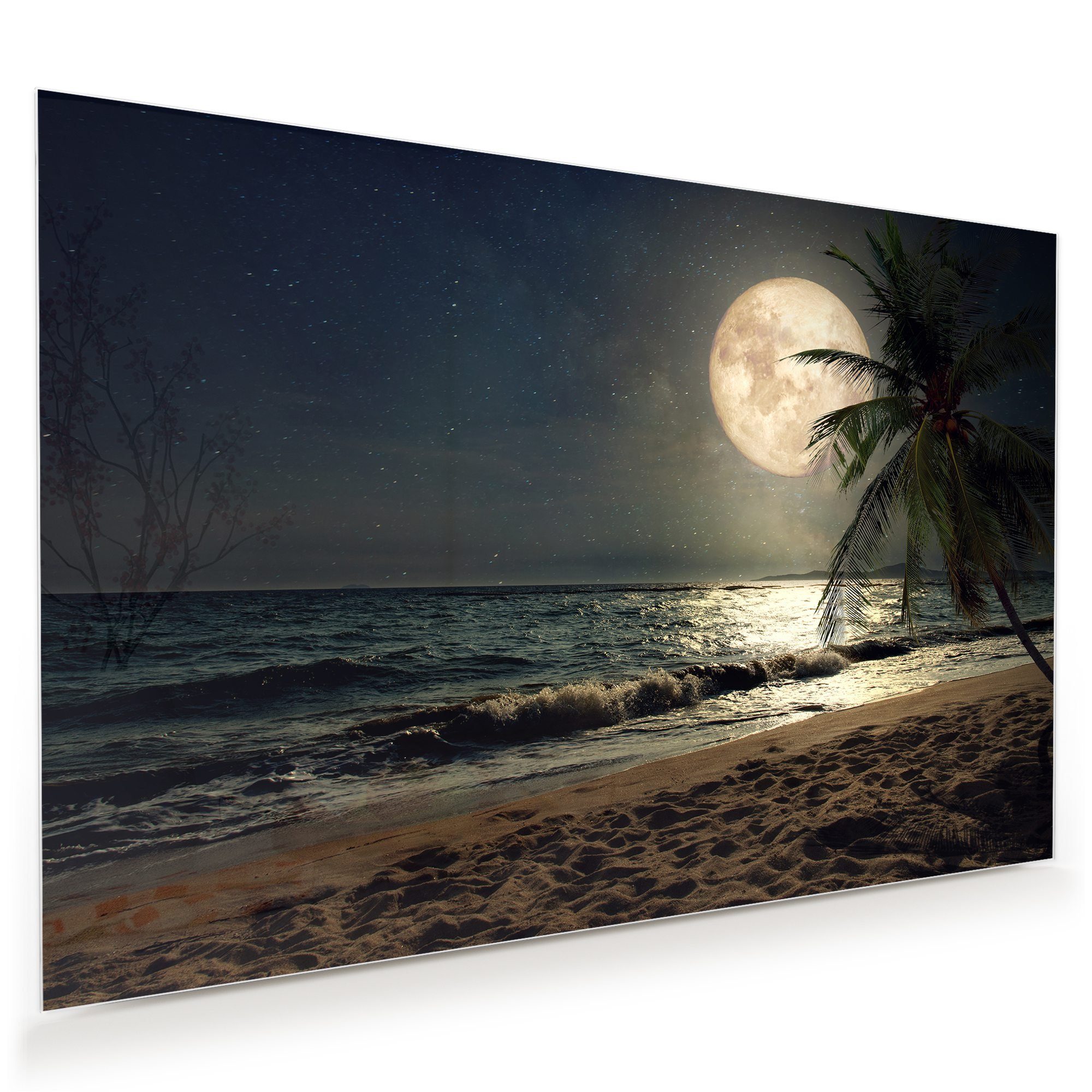 Primedeco Glasbild Wandbild Strand bei Nacht mit Mond mit Aufhängung, Natur (21 verschiedene ...
