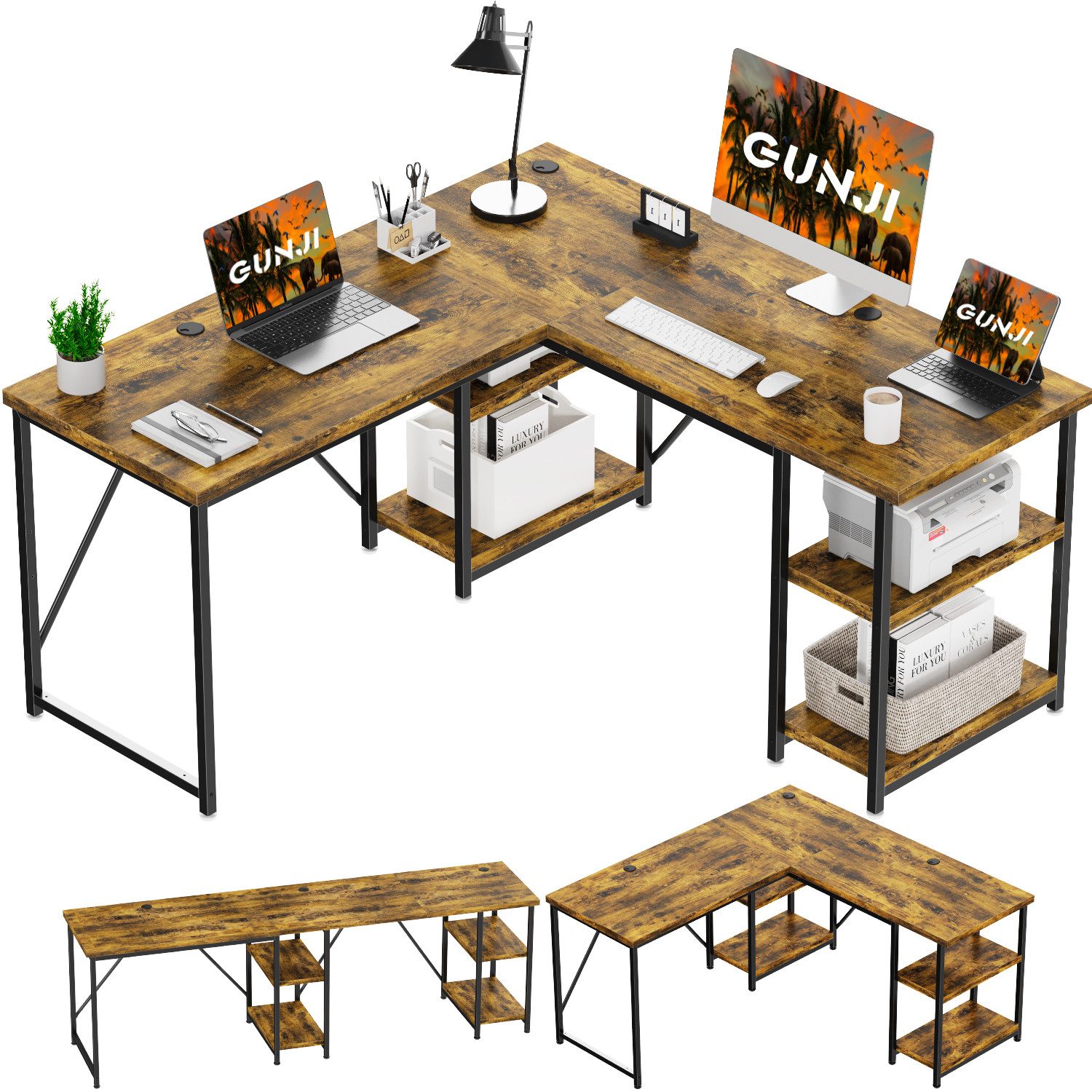 GUNJI Eckschreibtisch Eckschreibtisch L-förmiger mit Ablagefläche reversibel 140*140cm