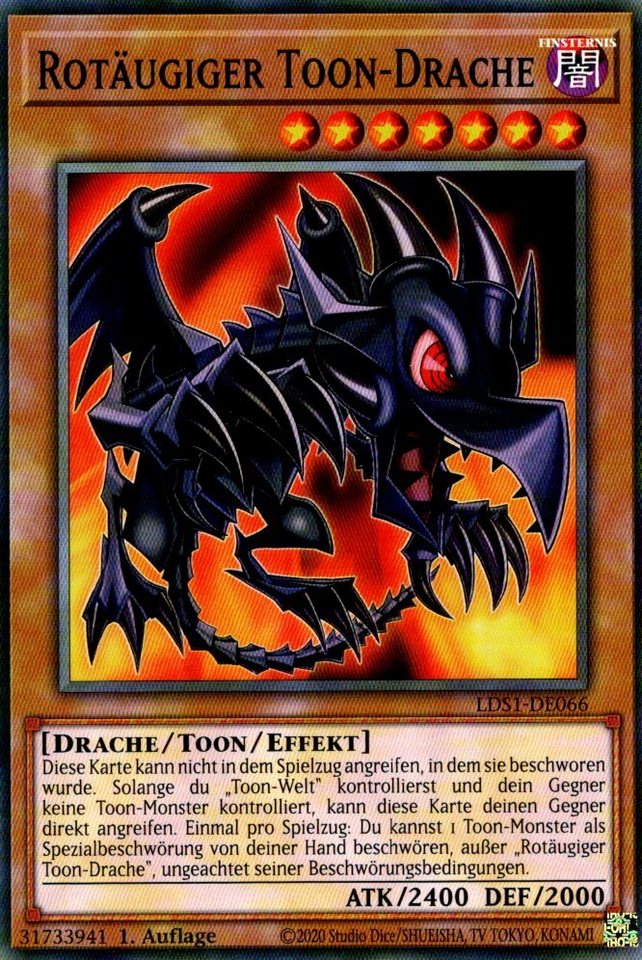 Recollectibles Sammelkarte Yugioh Karte Rotäugiger Toon Drache Deutsch