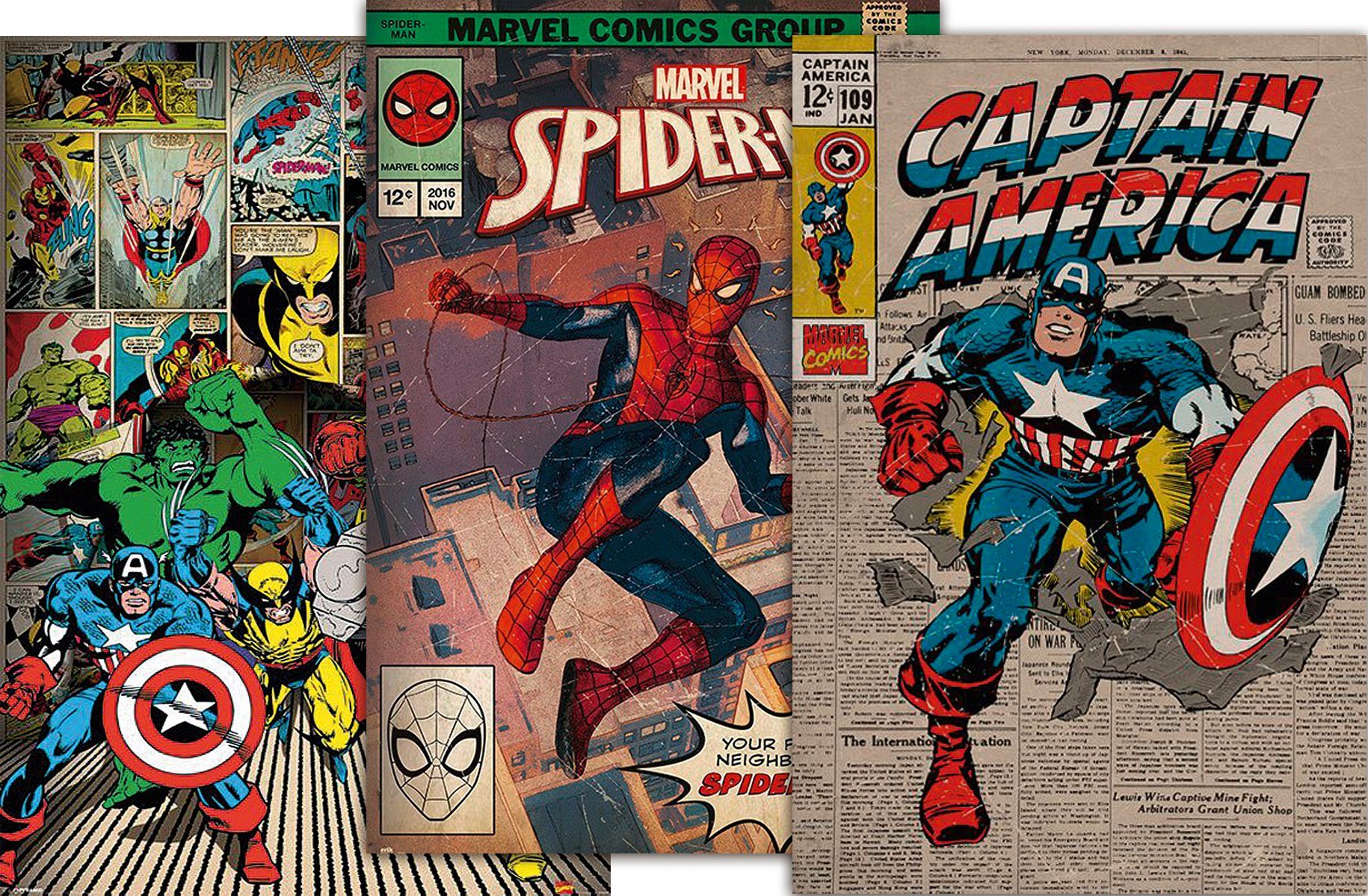 MARVEL Poster Marvel Retro Poster Set 61 x 91,5 cm, Print
