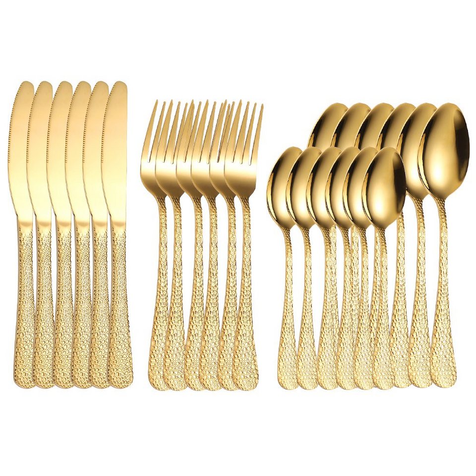 Kinglux Besteck Set 24teilig Hammered Besteck Set Glänzend Essbesteck