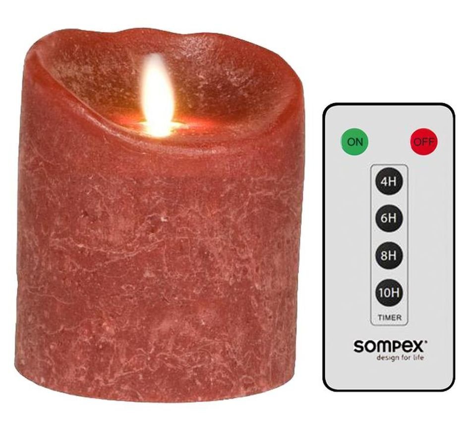 Sompex Led Kerze Flame Led Kerze Bordeaux Frost 10cm Mit Fernbedien