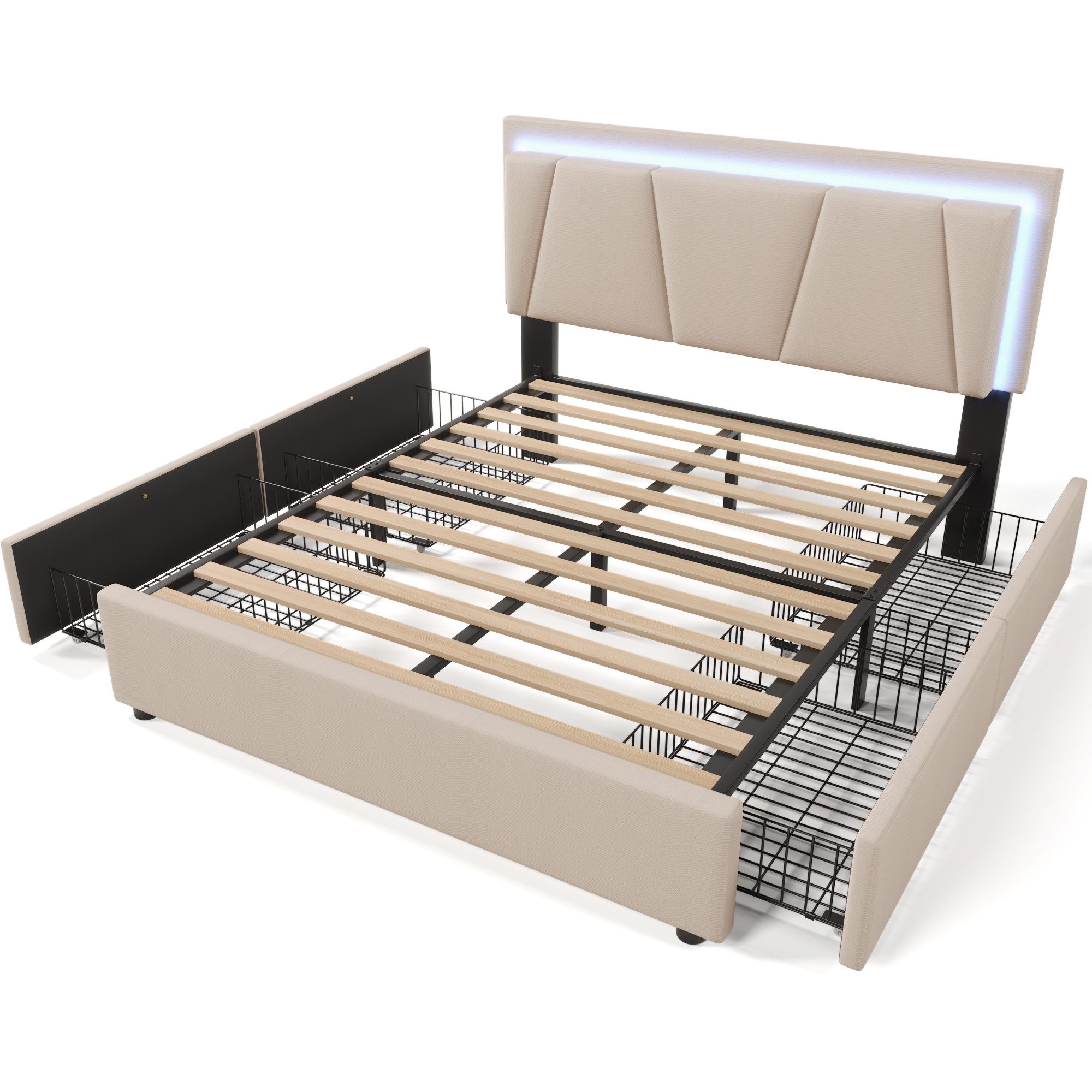 Dopwii Polsterbett 160x200cmdoppelbett Mit Led Licht4 Schubladen