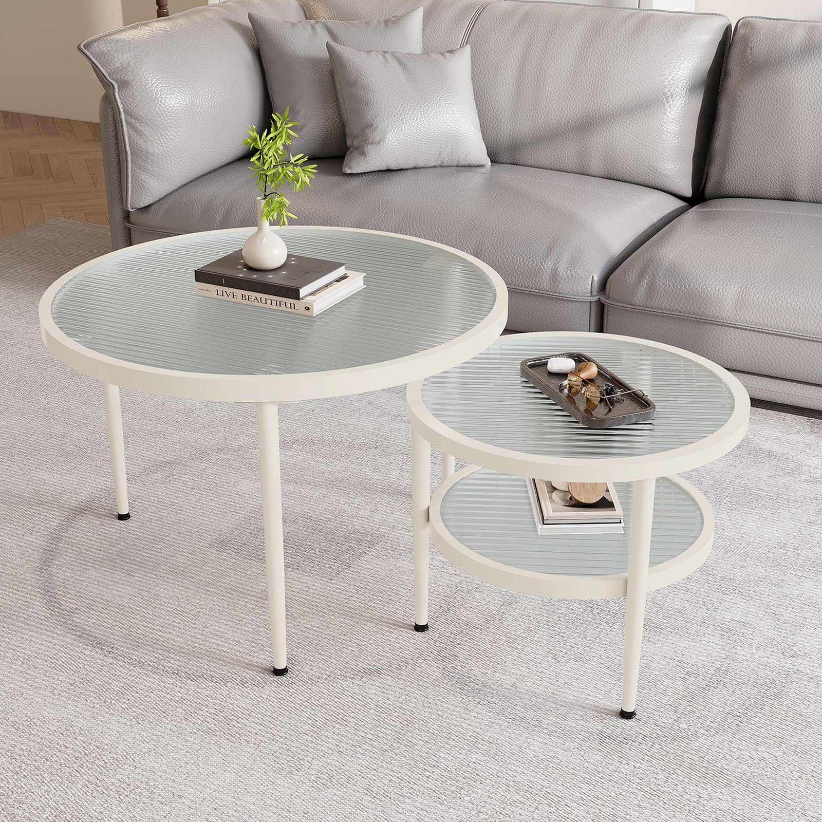 Klam Home Couchtisch 2 In 1 Rund Beistelltisch Wohnzimmertisch