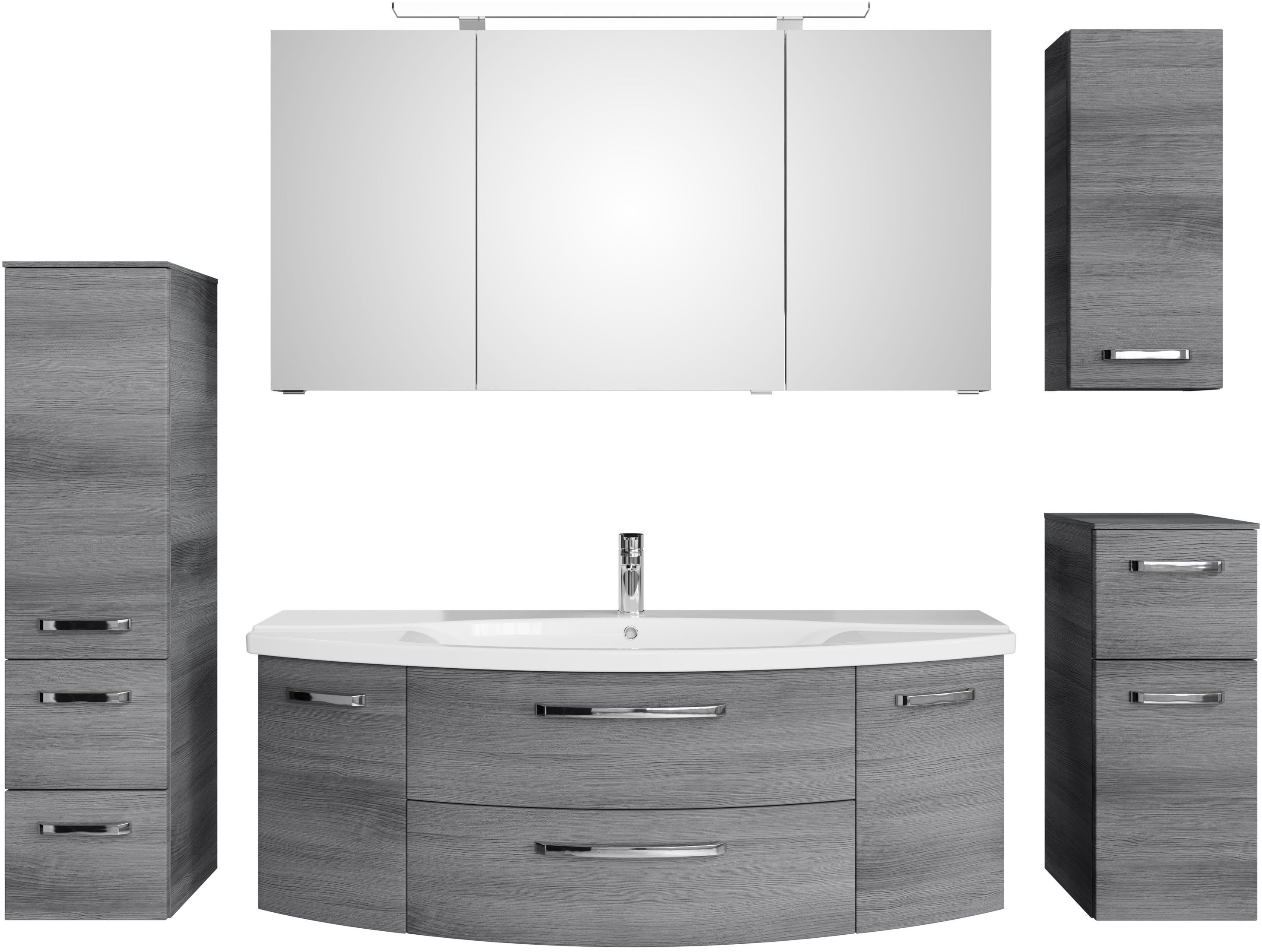 Saphir Badmöbel-Set Serie 4010 5-teilig Keramik-Waschtisch mit LED-Spiegelschrank, (Set), Bad ...