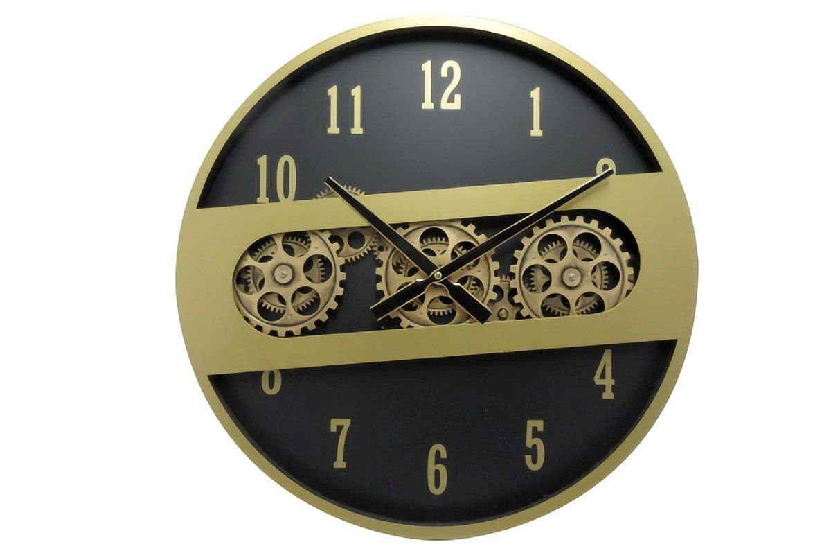 GILDE Dekoobjekt Metall Wanduhr Uhr GUSTAV mit drehenden Zahnrädern 50cm
