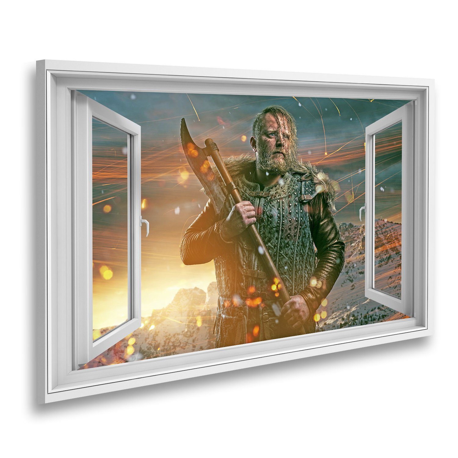 islandburner Leinwandbild Fensterblick Wikinger während des Kampfes Sagenhafter Effekt Wandbild