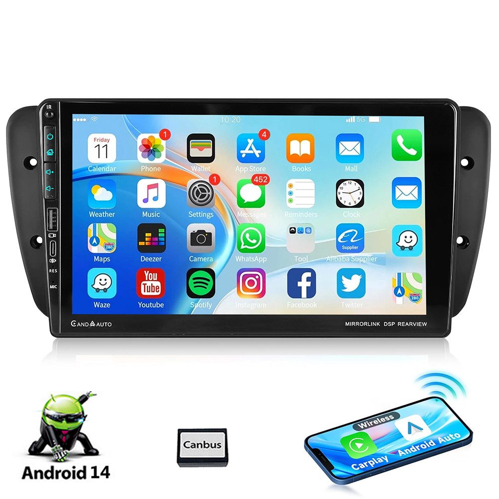 ESSGOO 2 DIN mit Wireless Carplay Android 14 Für Seat Ibiza IV 6J 2009-2013 Autoradio ...