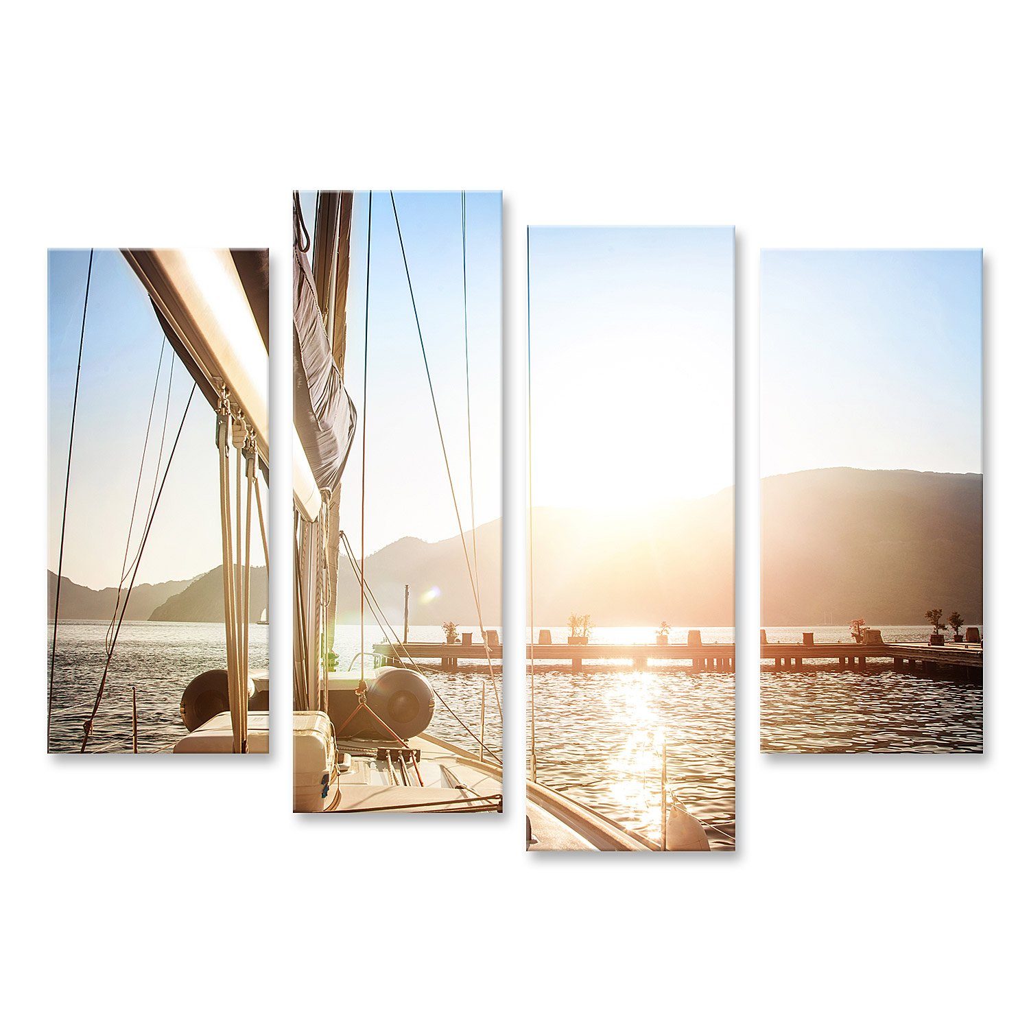 islandburner Leinwandbild Bild auf Leinwand Sailboat On Sunset Luxurious Water Transport Bright